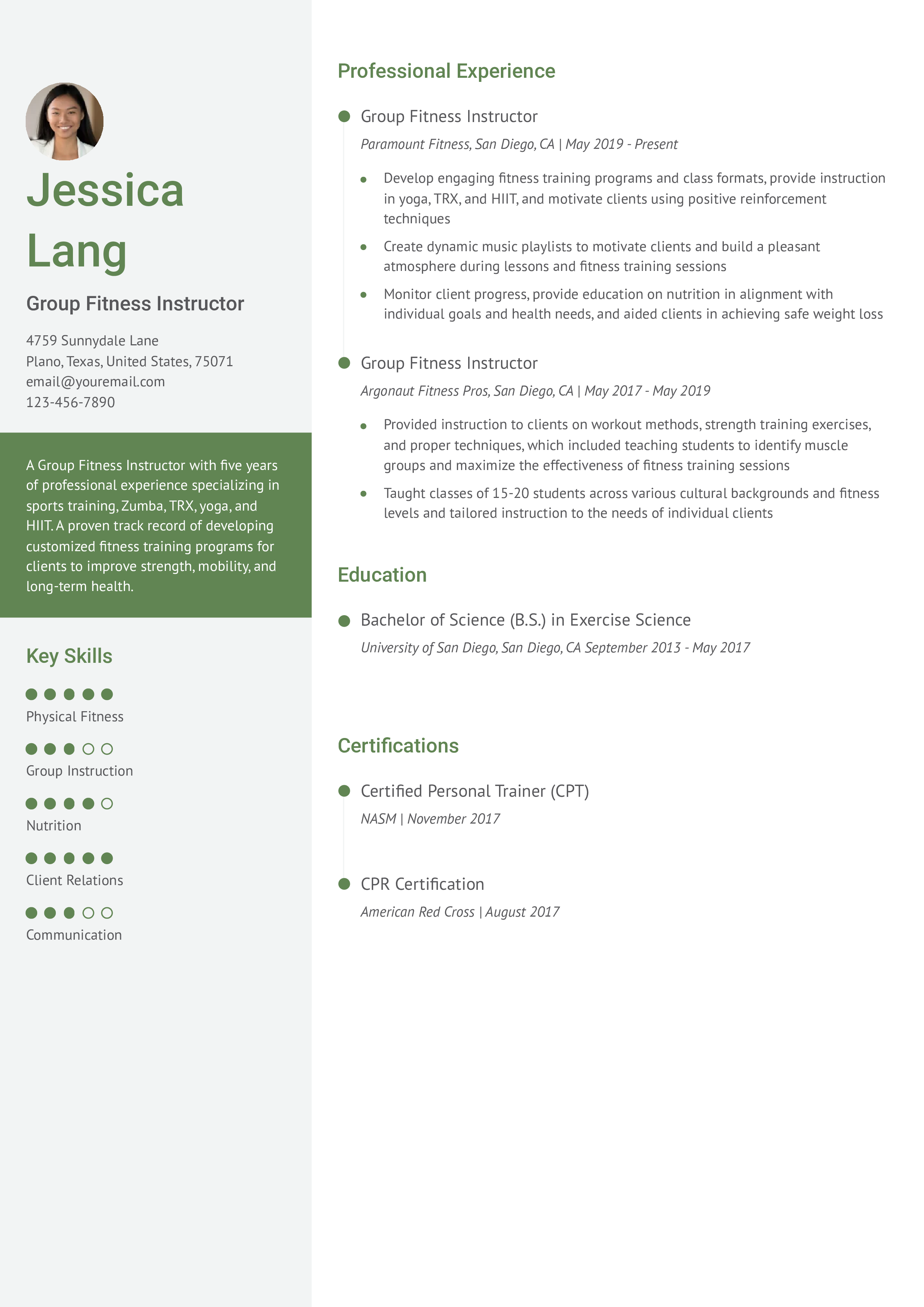 Group Fitness Instructor Resume Examples and Templates for 2024 ...