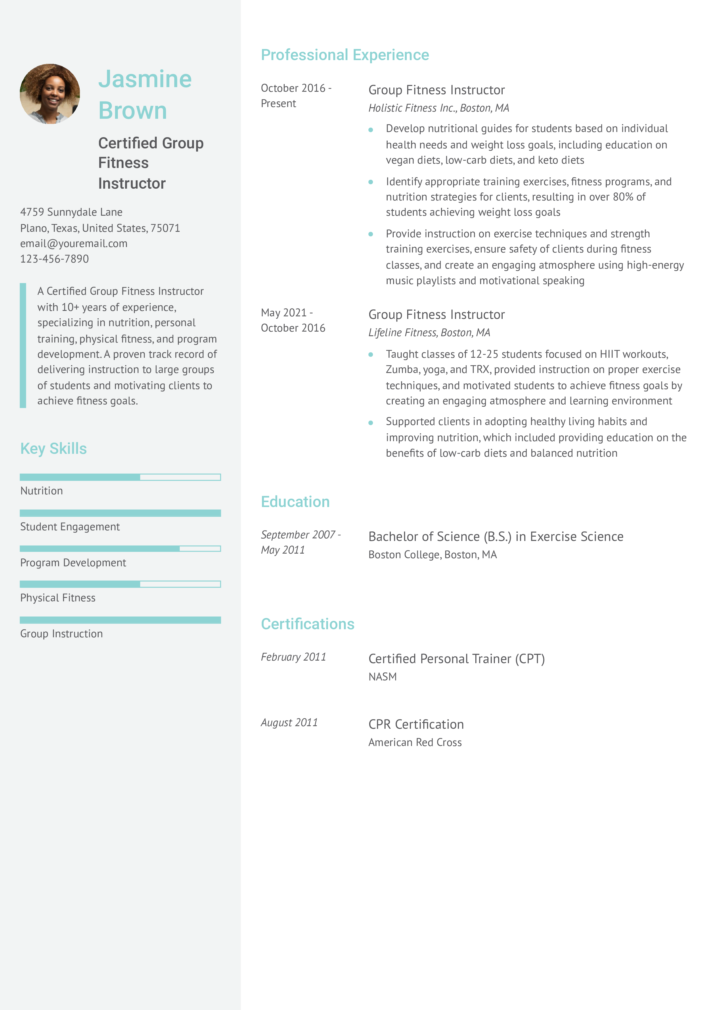 Group Fitness Instructor Resume Examples and Templates for 2024 ...
