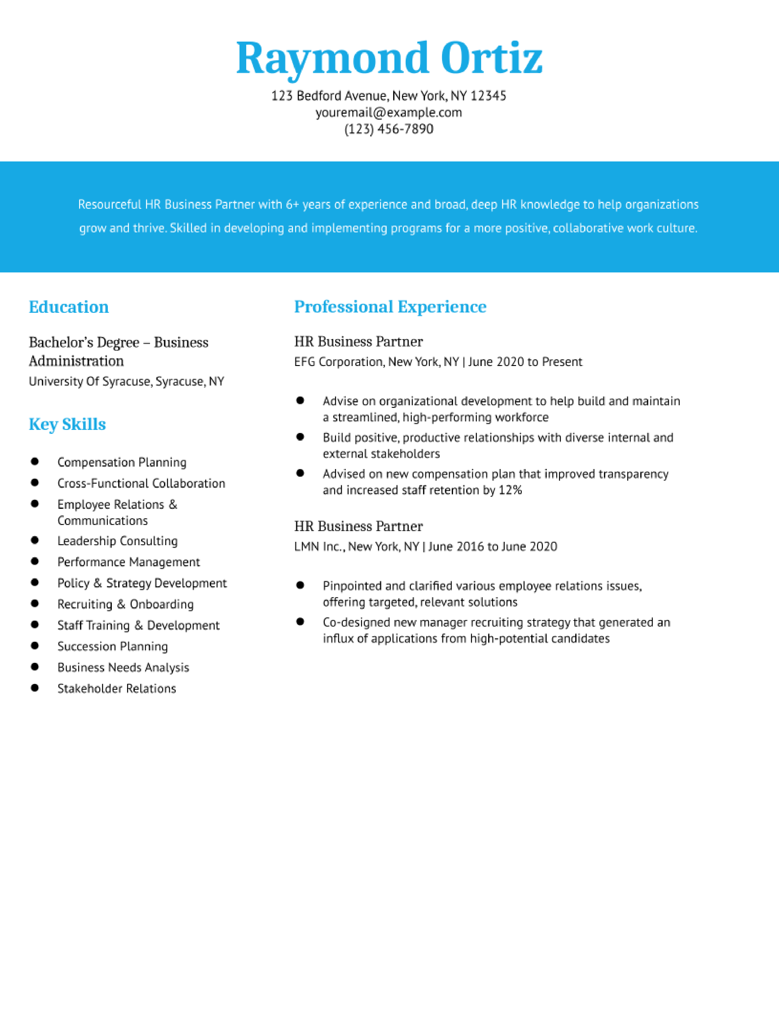 Human Resources Business Partner Resume Examples and Templates for 2024 ...