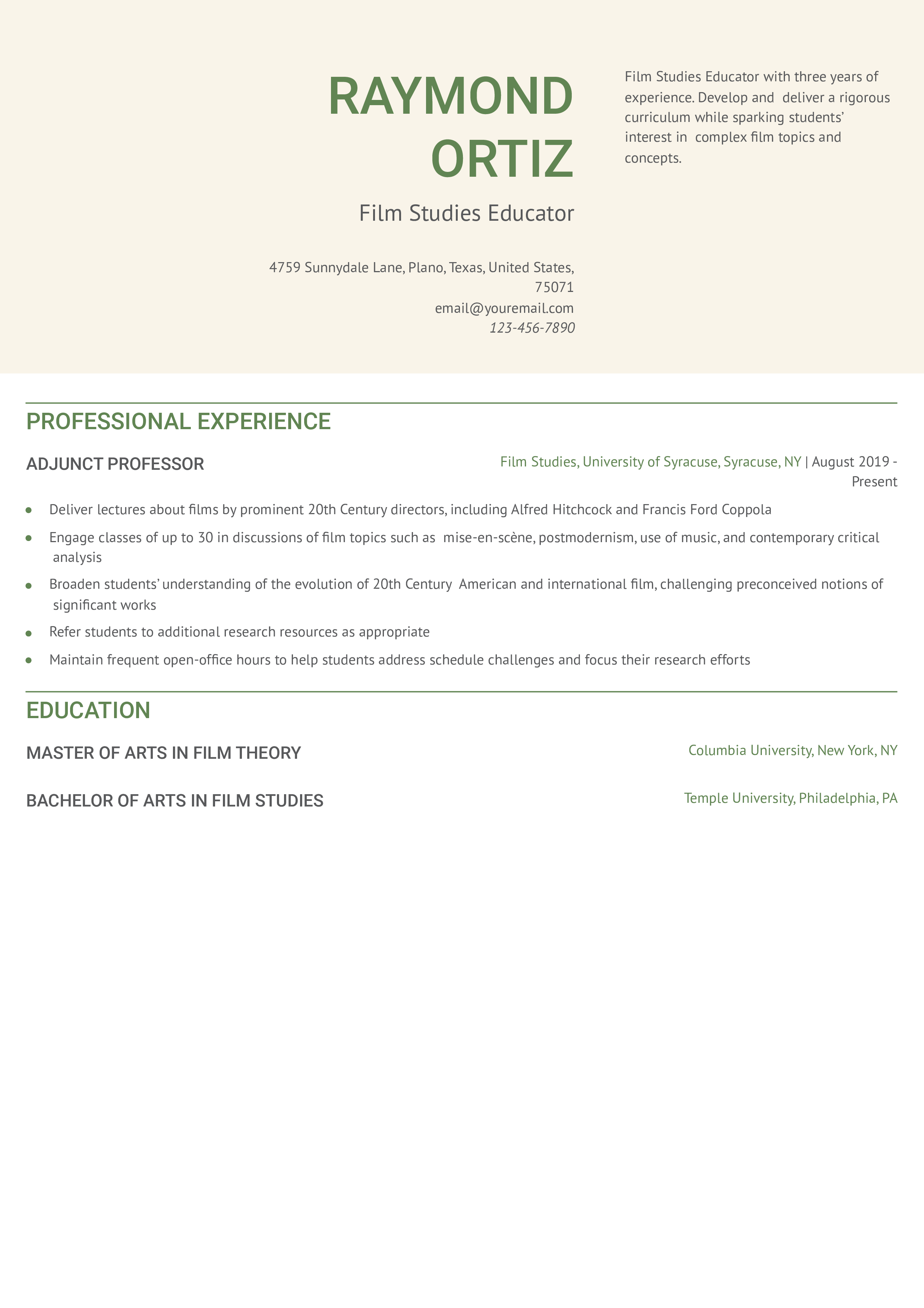 Professor Resume Examples and Templates for 2024 - ResumeBuilder.com