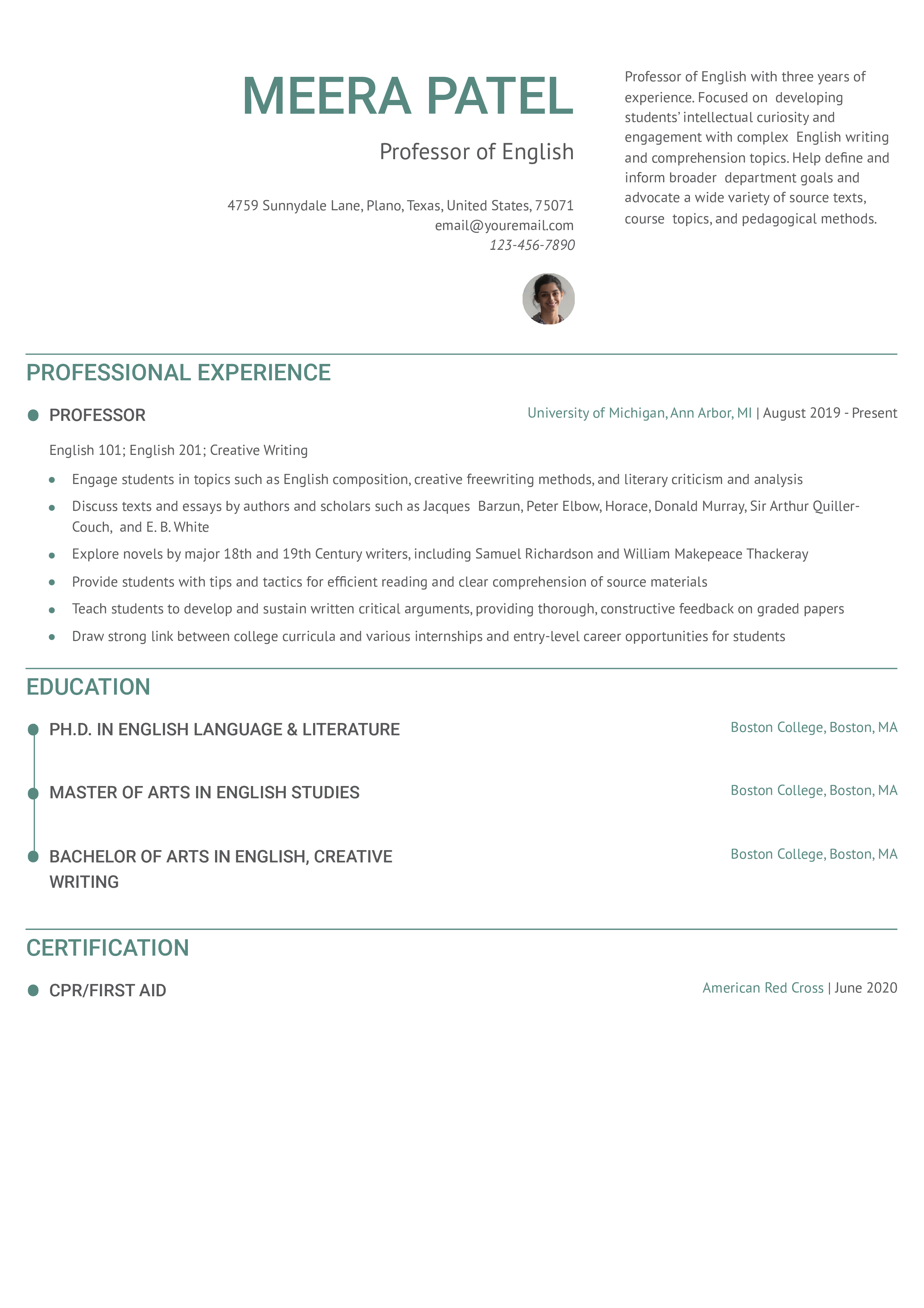 Professor Resume Examples and Templates for 2024 - ResumeBuilder.com