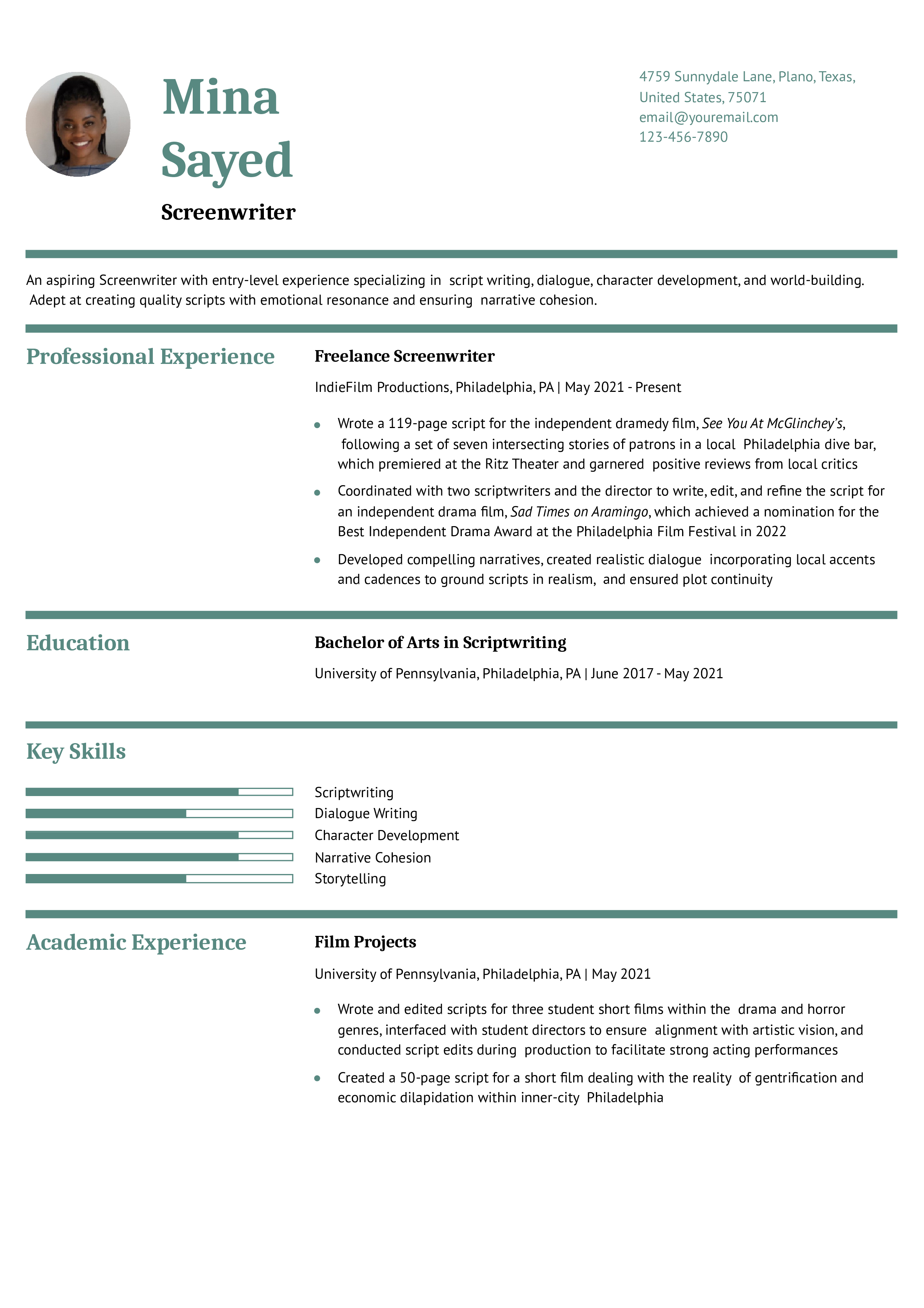 Screenwriter Resume Examples and Templates for 2024 - ResumeBuilder.com