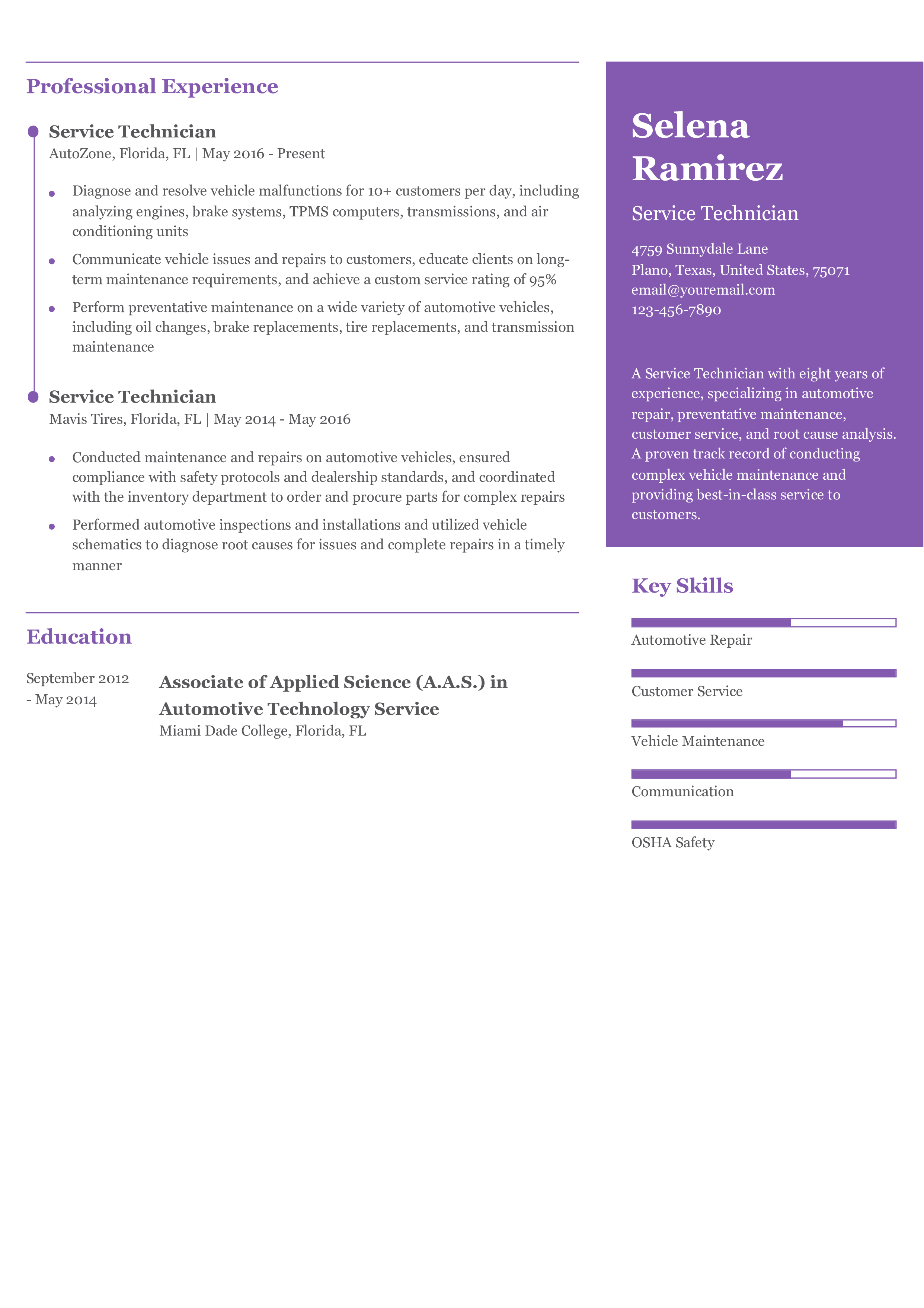 Service Technician Resume Examples and Templates for 2024 ...