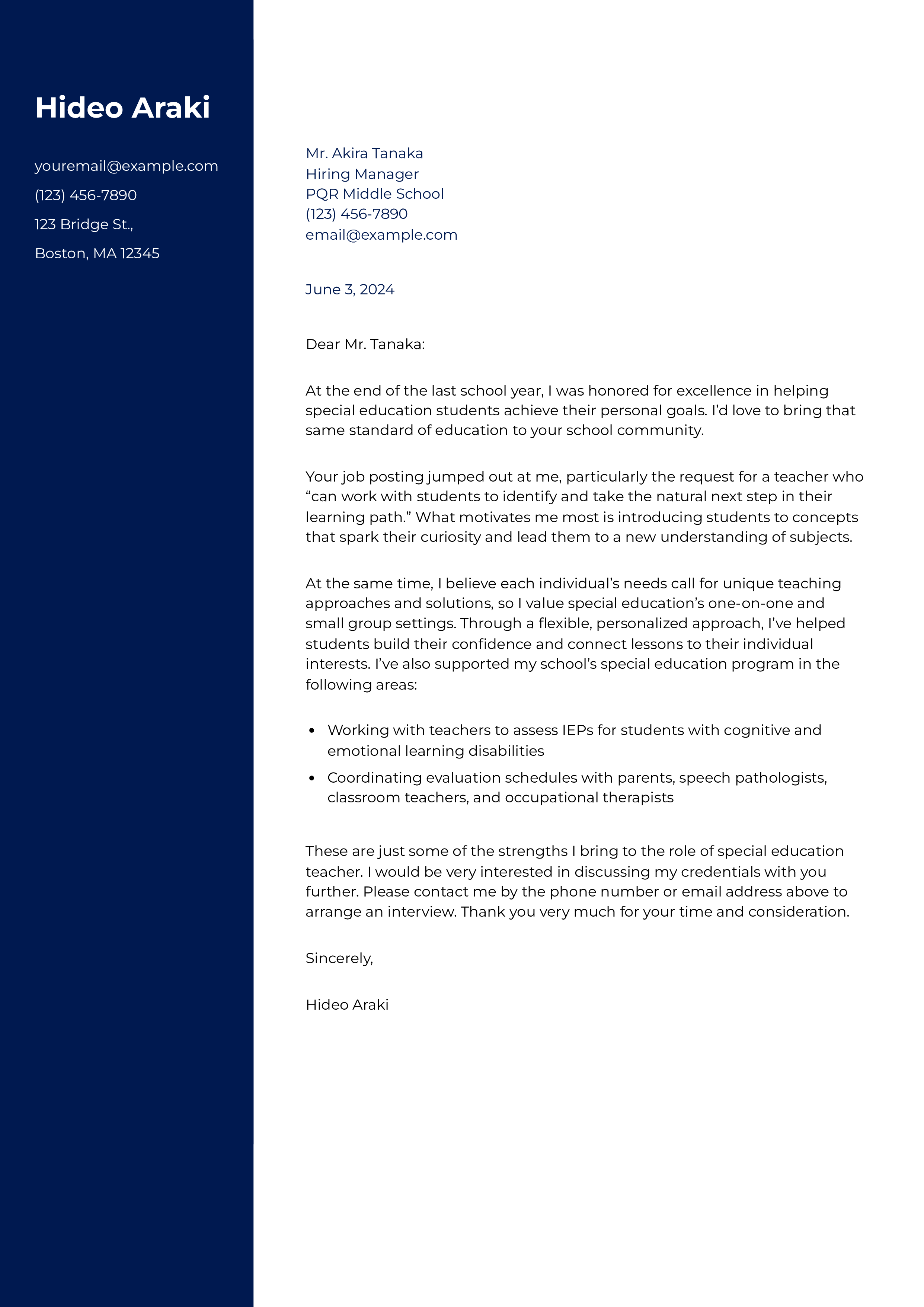 Special Education Teacher Cover Letter Examples and Templates for 2024 ...