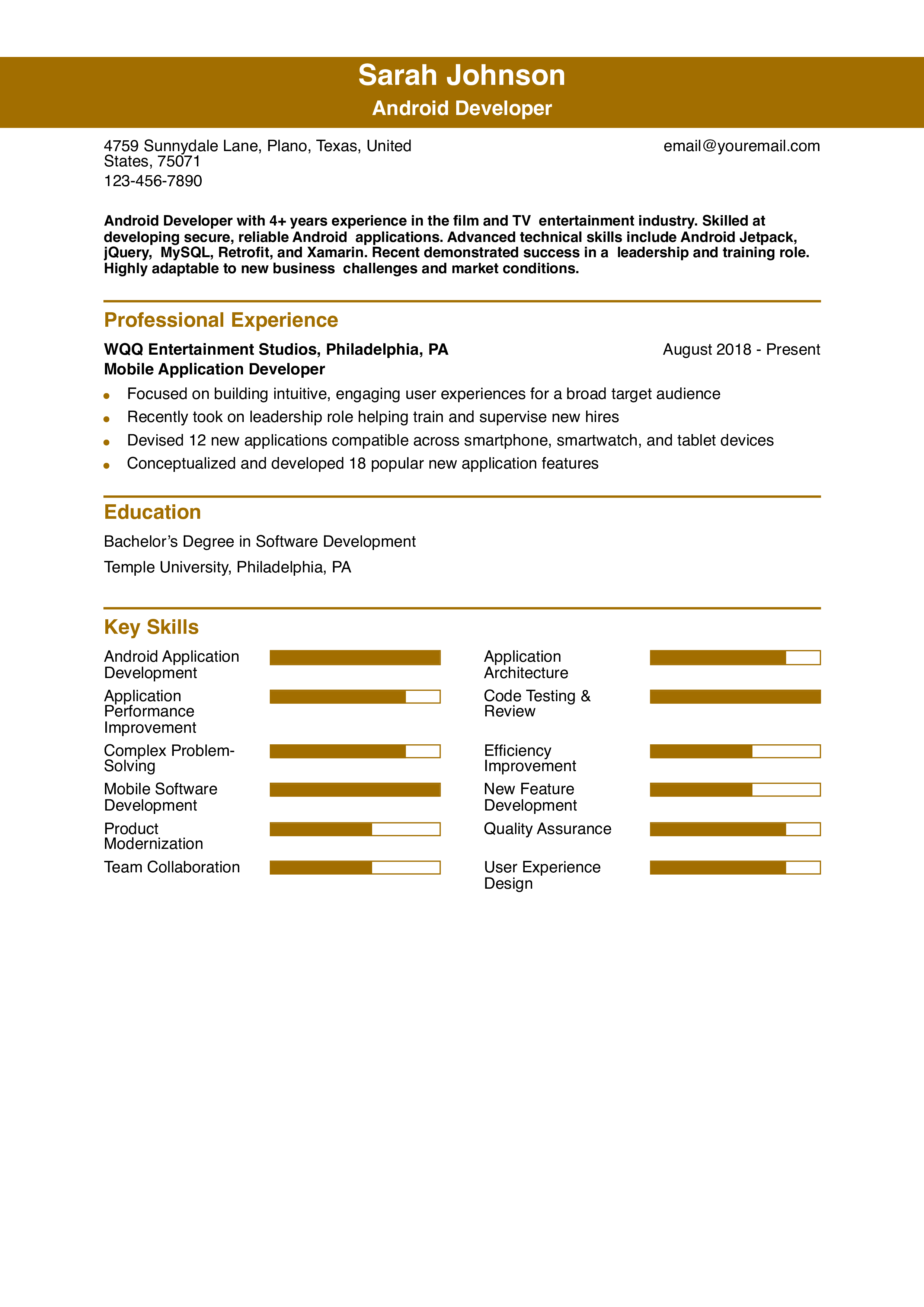 Android Developer Resume Examples and Templates for 2024 ...