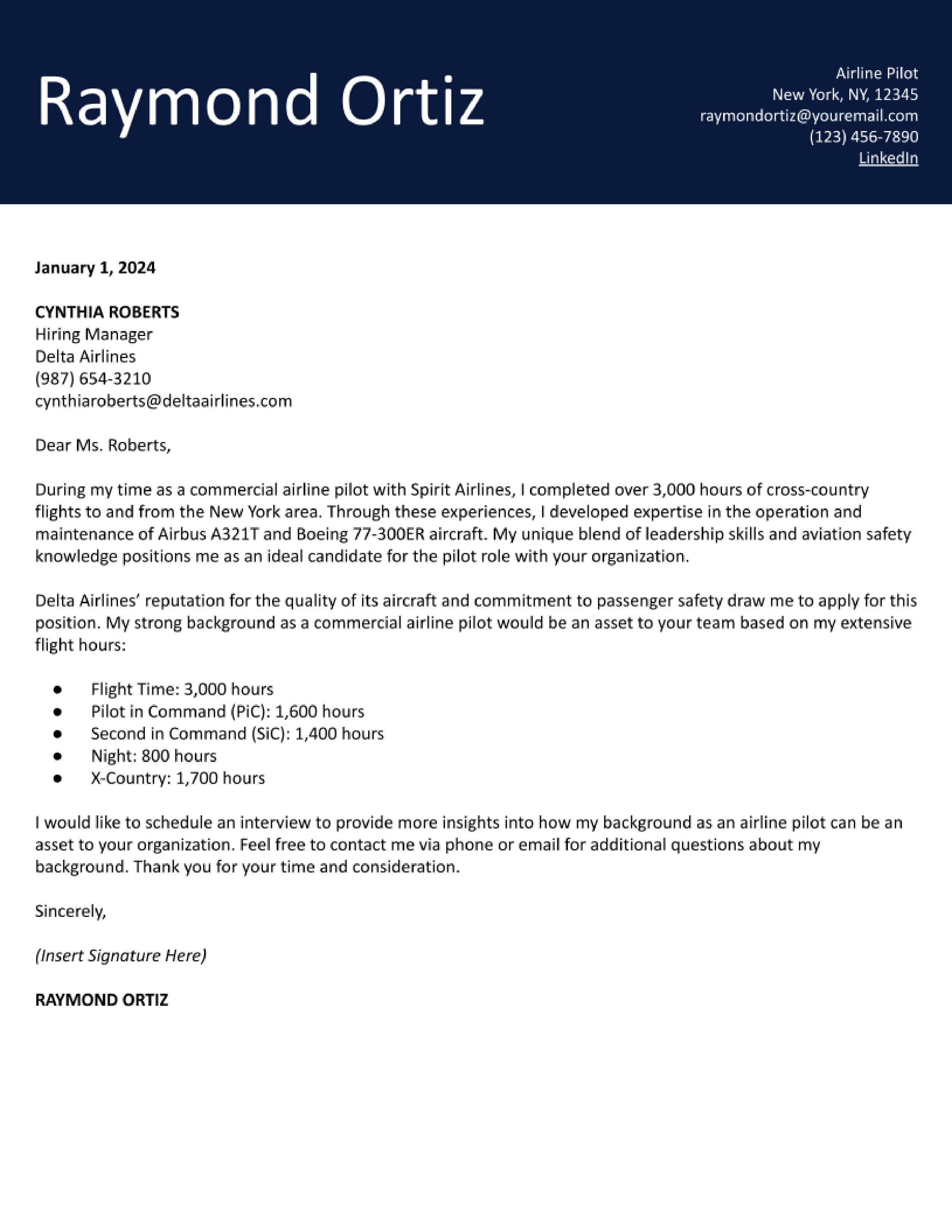 Aviation Cover Letter Examples and Templates for 2024 - ResumeBuilder.com
