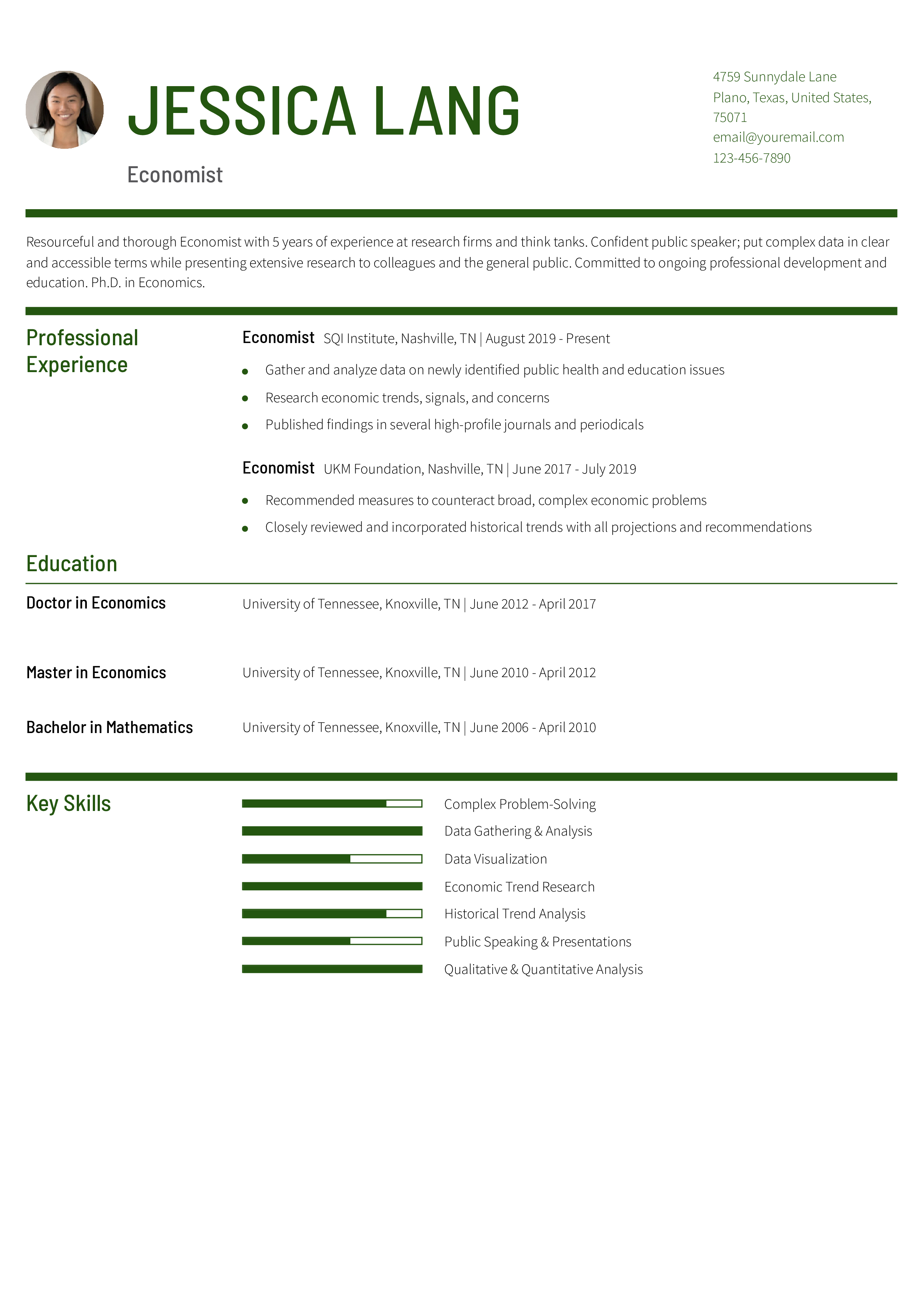 Economist Resume Examples and Templates for 2024 - ResumeBuilder.com
