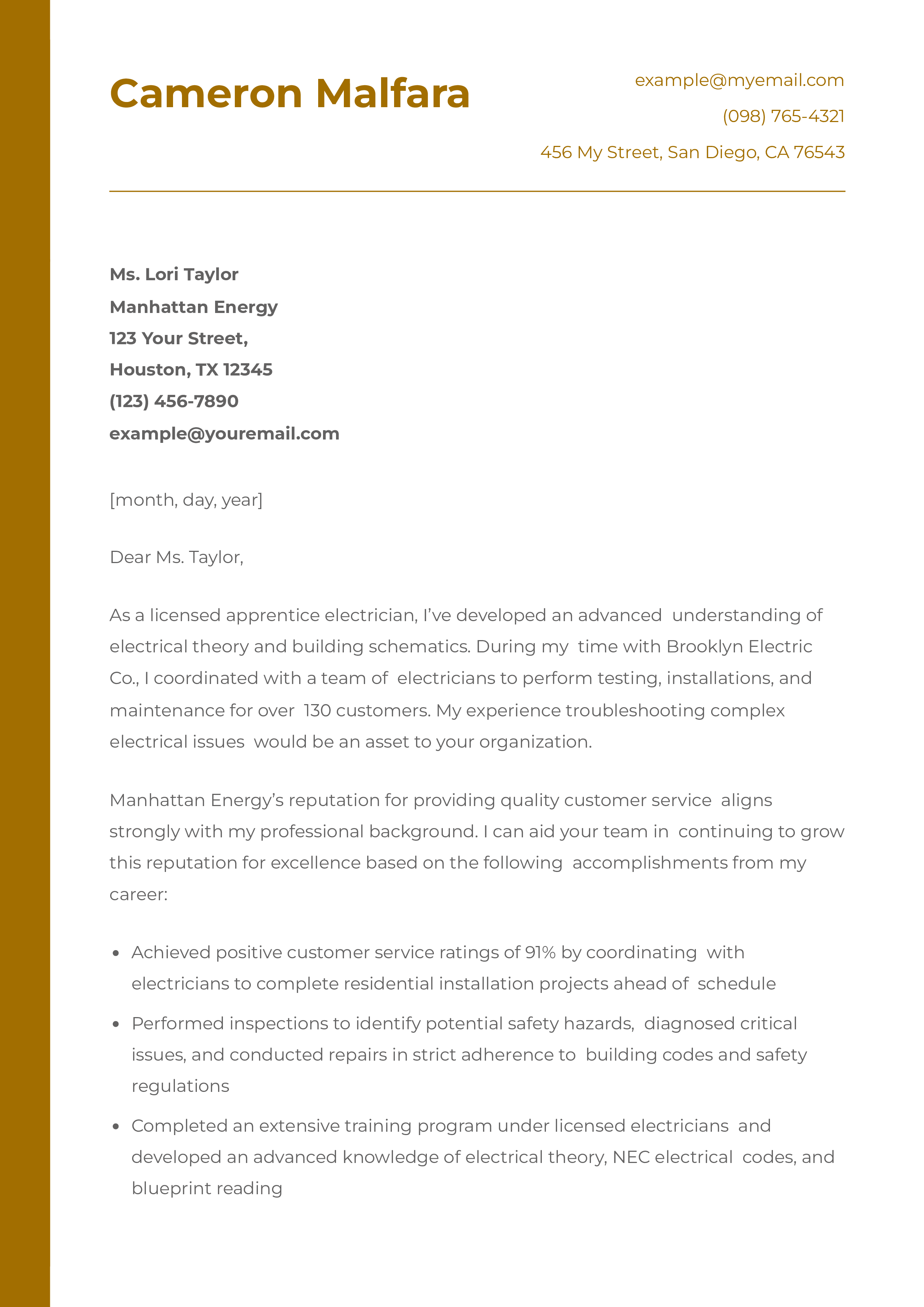 Electrician Apprentice Cover Letter Examples and Templates for 2024 ...