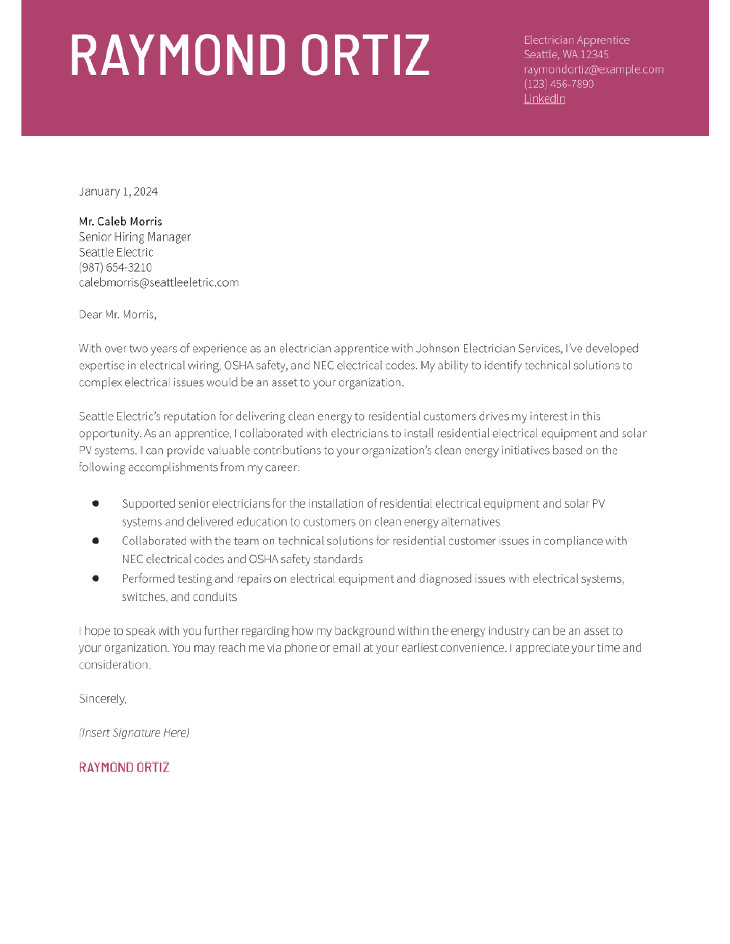 Electrician Apprentice Cover Letter Examples and Templates for 2024 ...