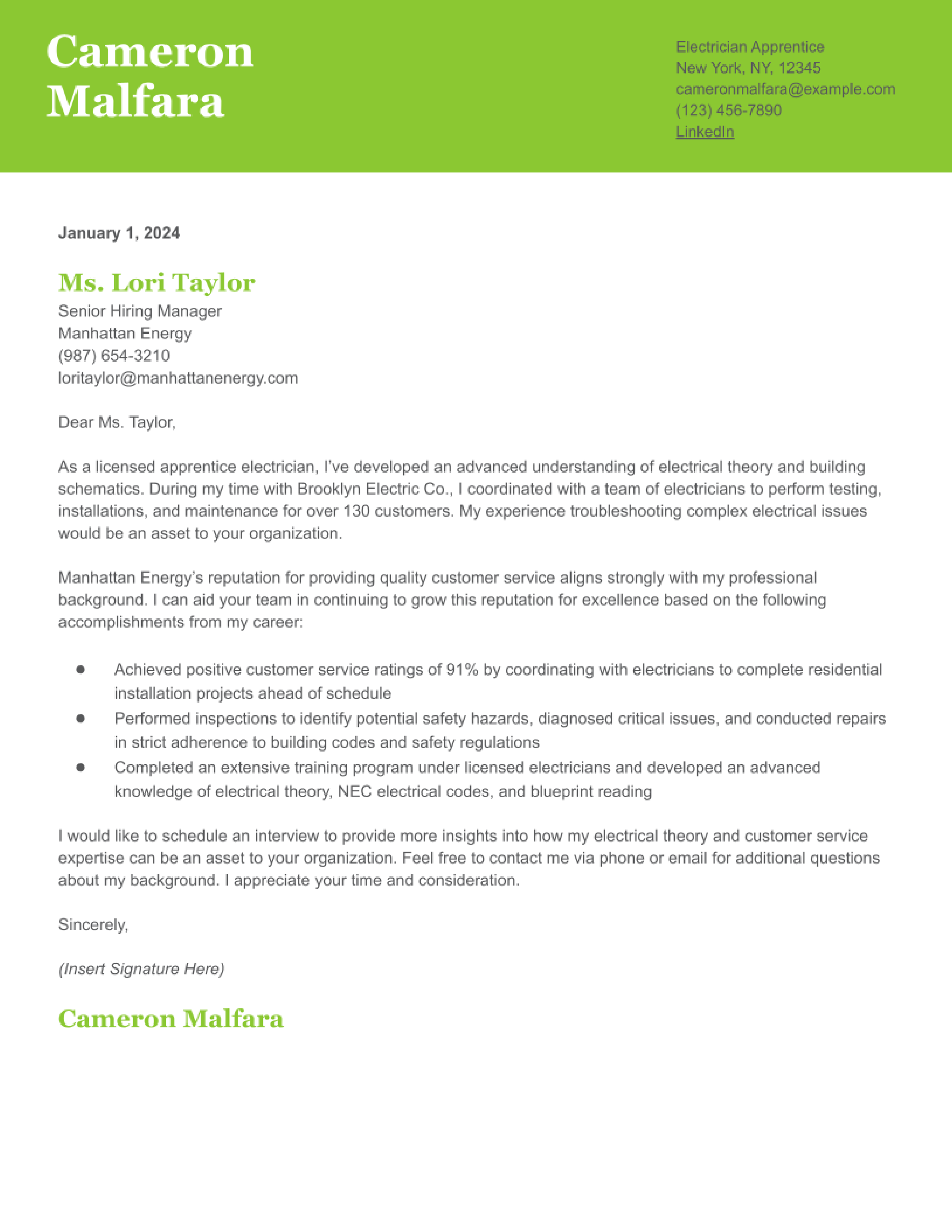 Electrician Apprentice Cover Letter Examples and Templates for 2024 ...