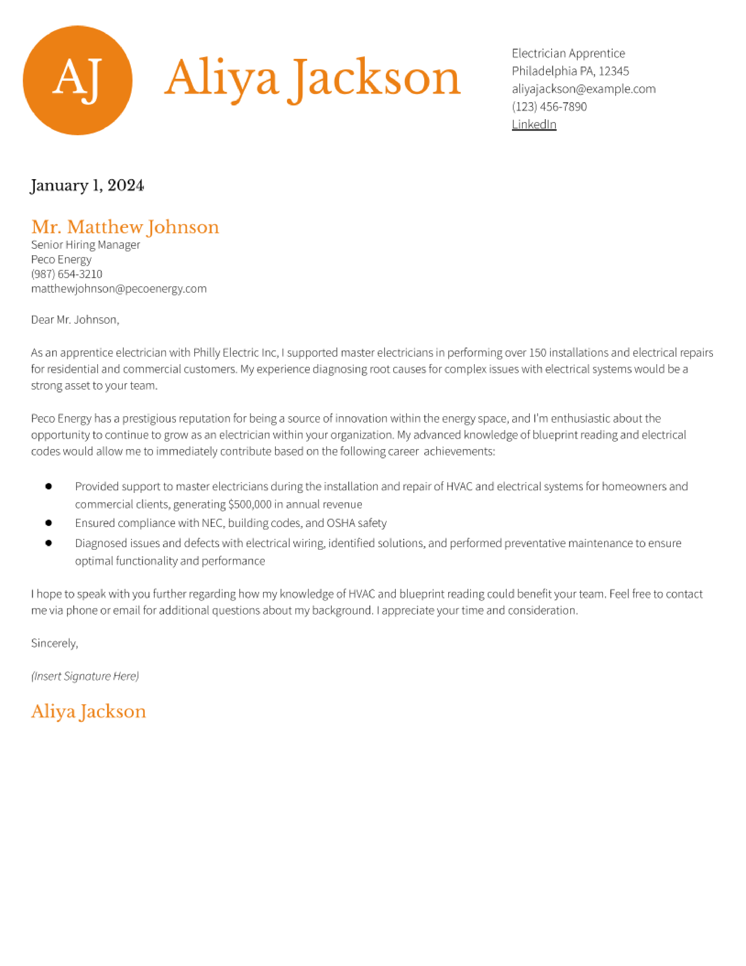 Electrician Apprentice Cover Letter Examples and Templates for 2024 ...