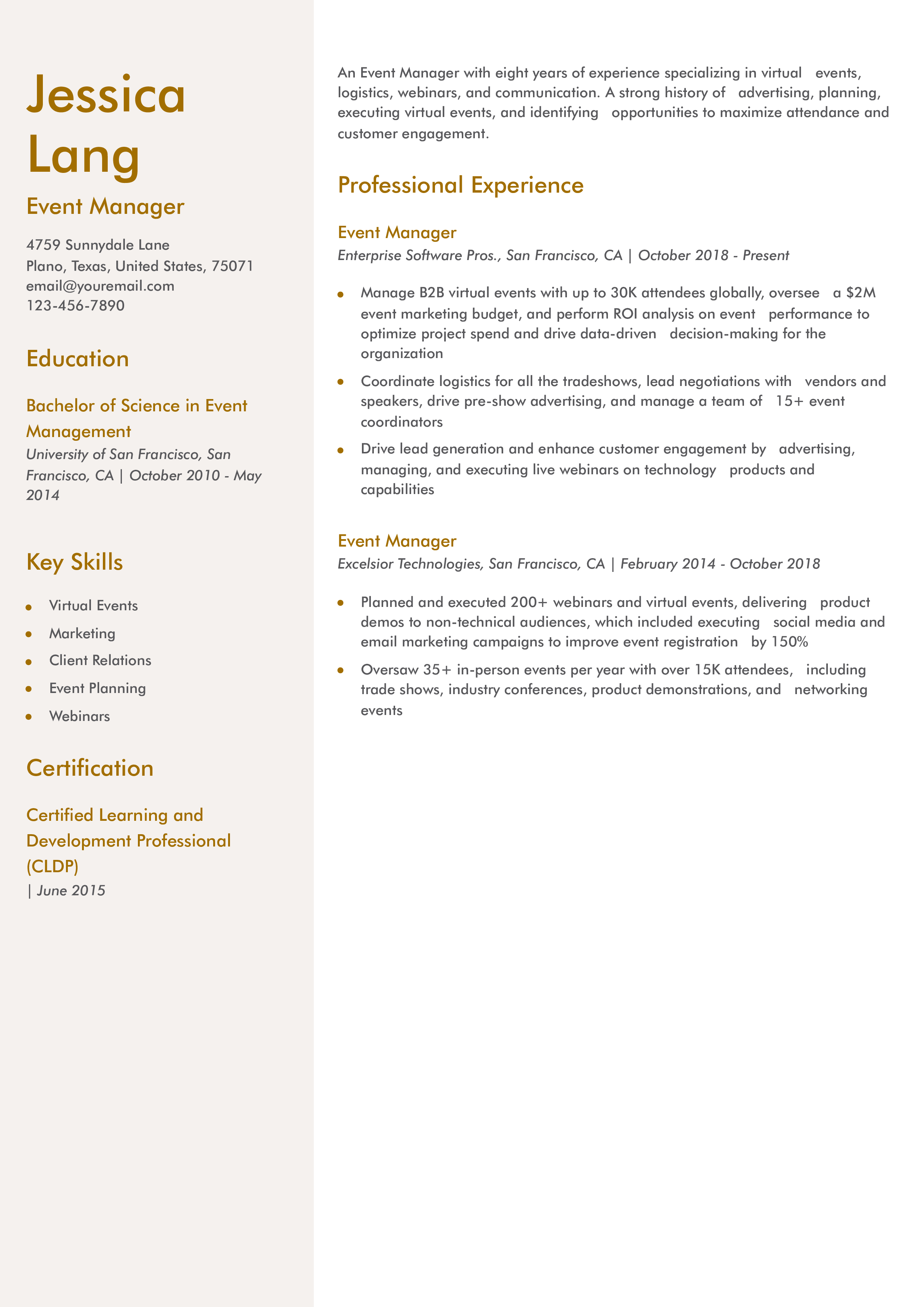 Event Manager Resume Examples and Templates for 2024 - ResumeBuilder.com
