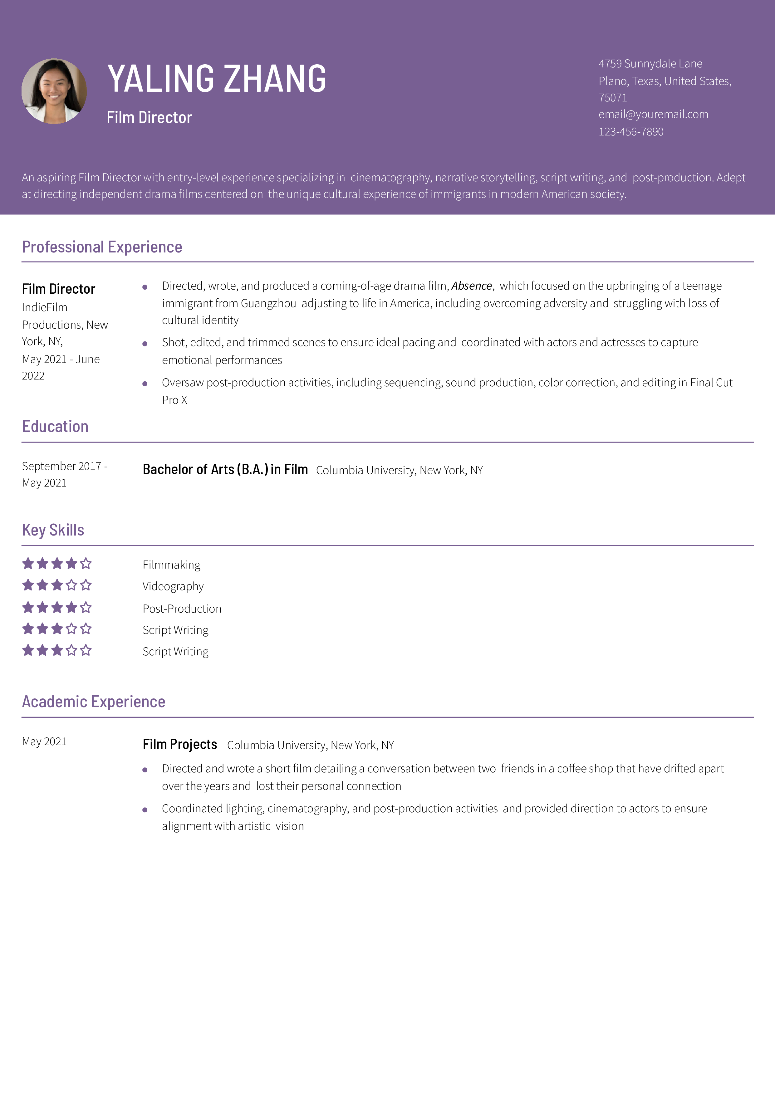 Film Director Resume Examples and Templates for 2024 - ResumeBuilder.com