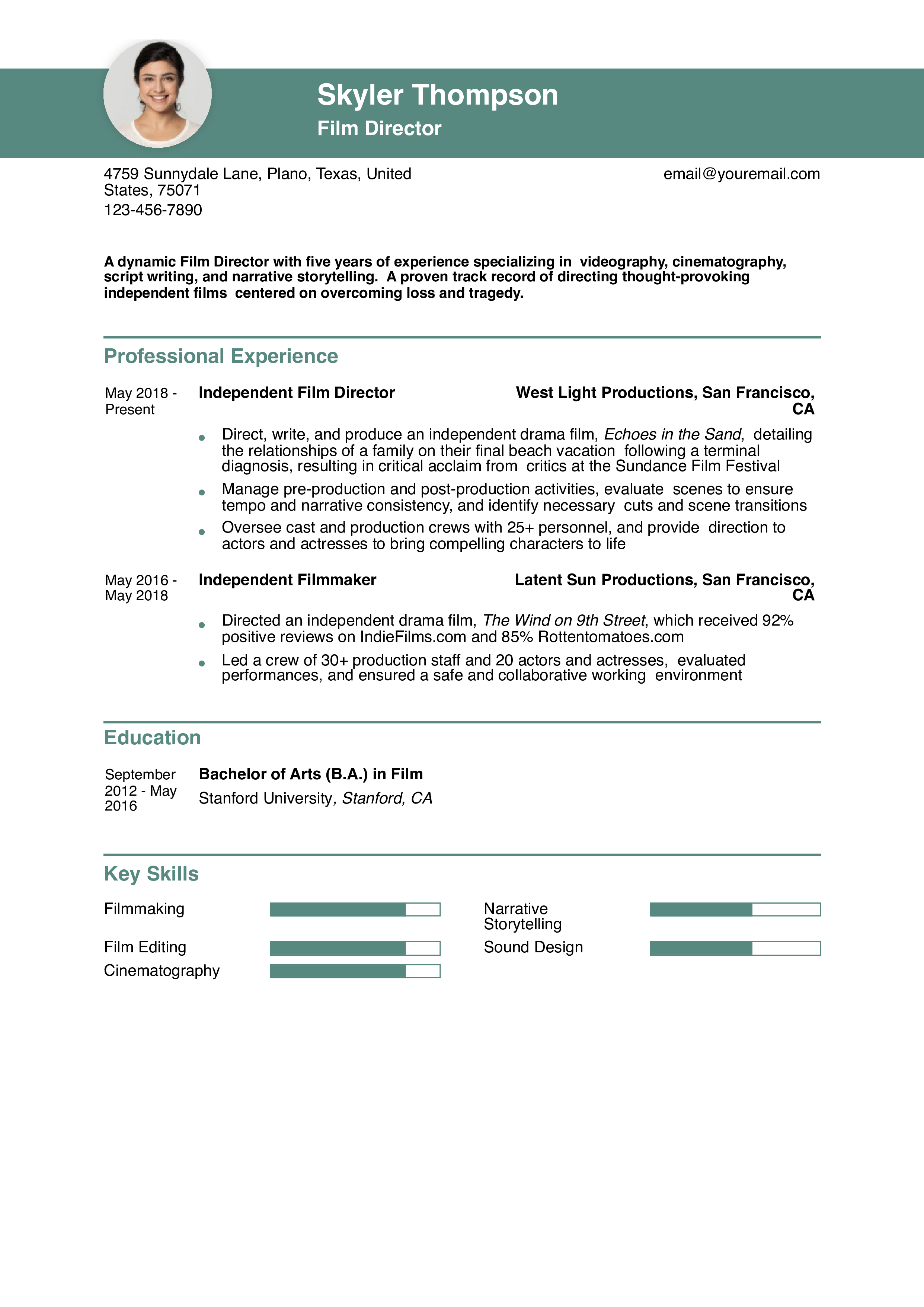 Film Director Resume Examples and Templates for 2024 - ResumeBuilder.com