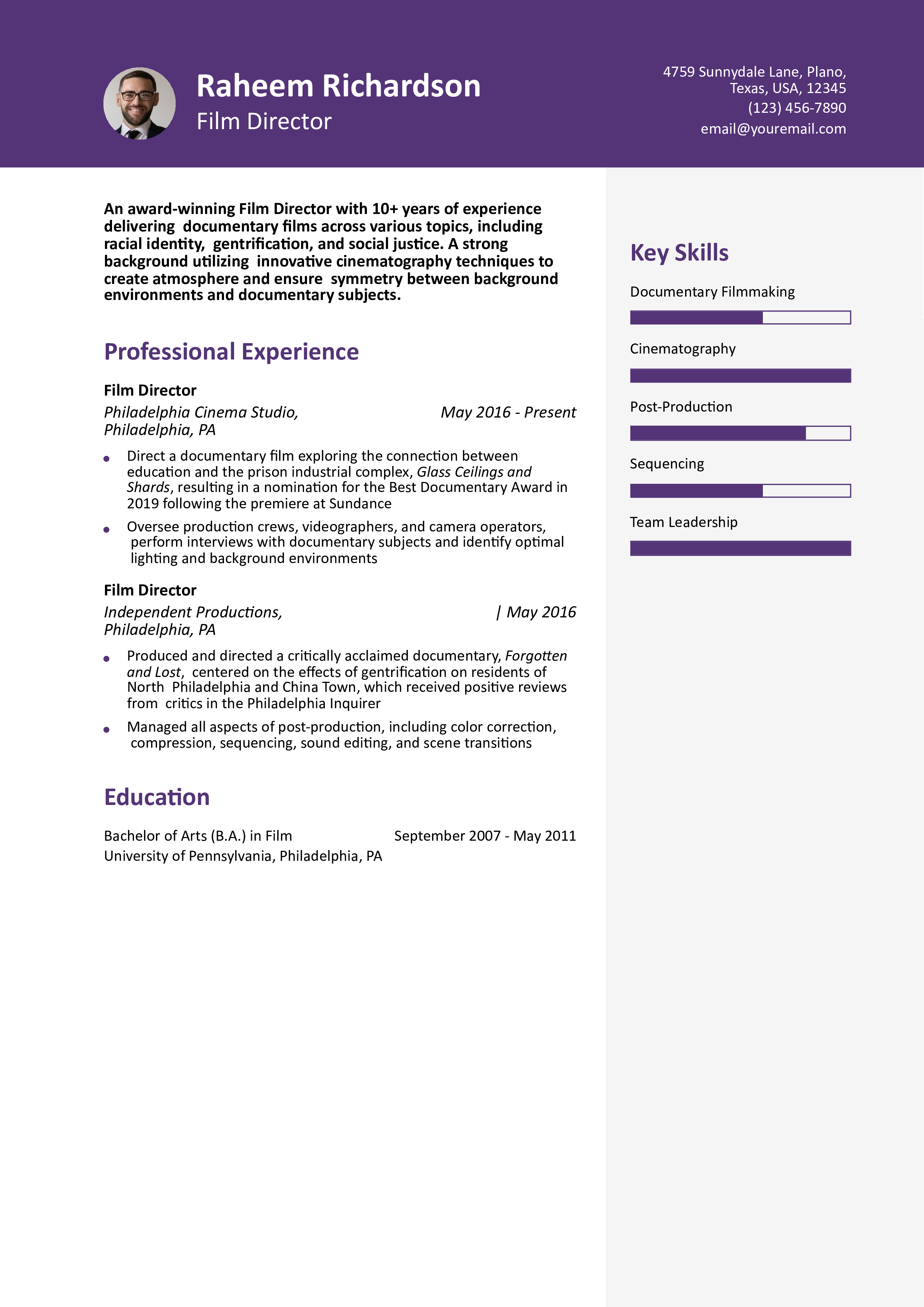 Film Director Resume Examples and Templates for 2024 - ResumeBuilder.com