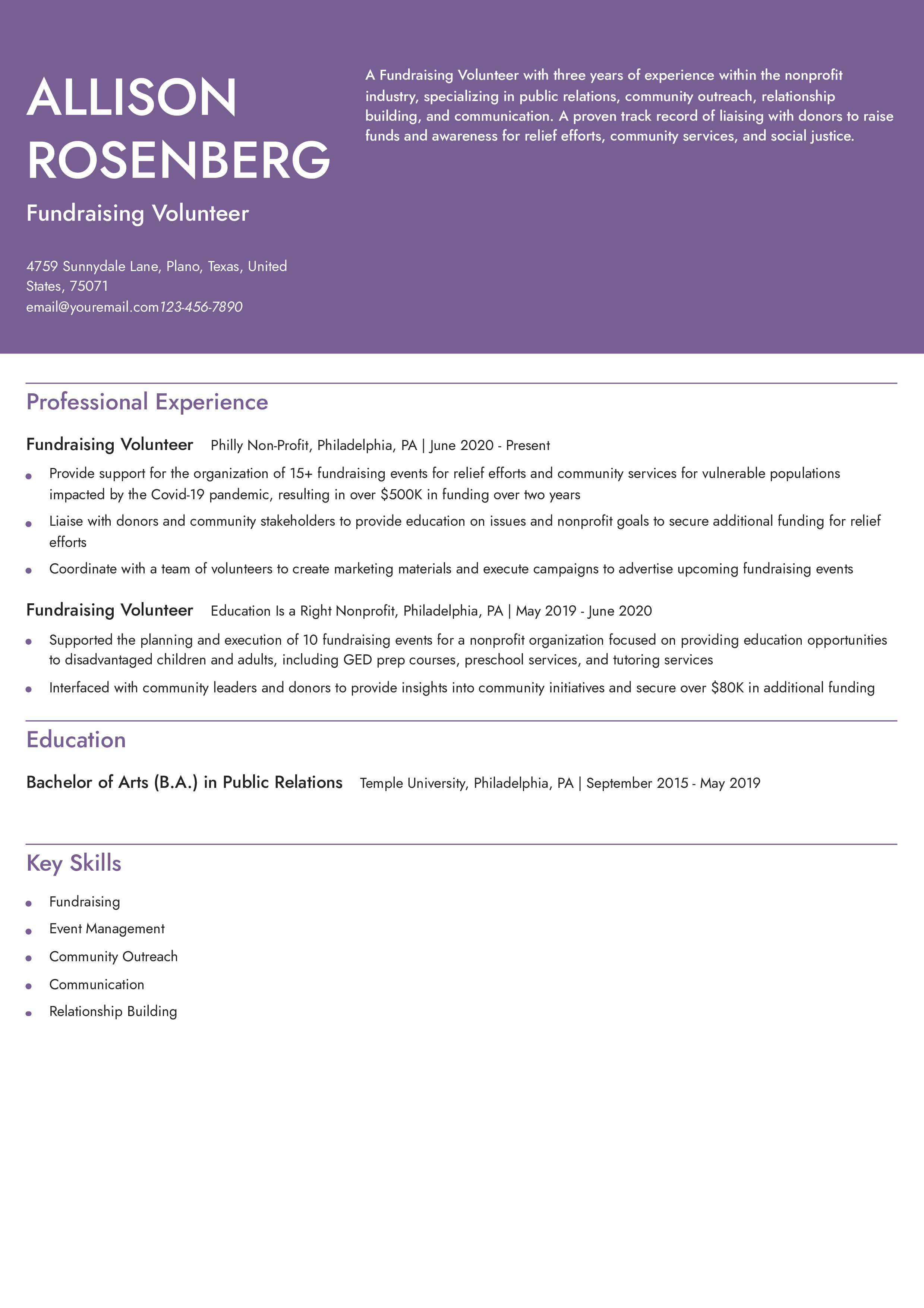 Fundraising Volunteer Resume Examples and Templates for 2024 ...