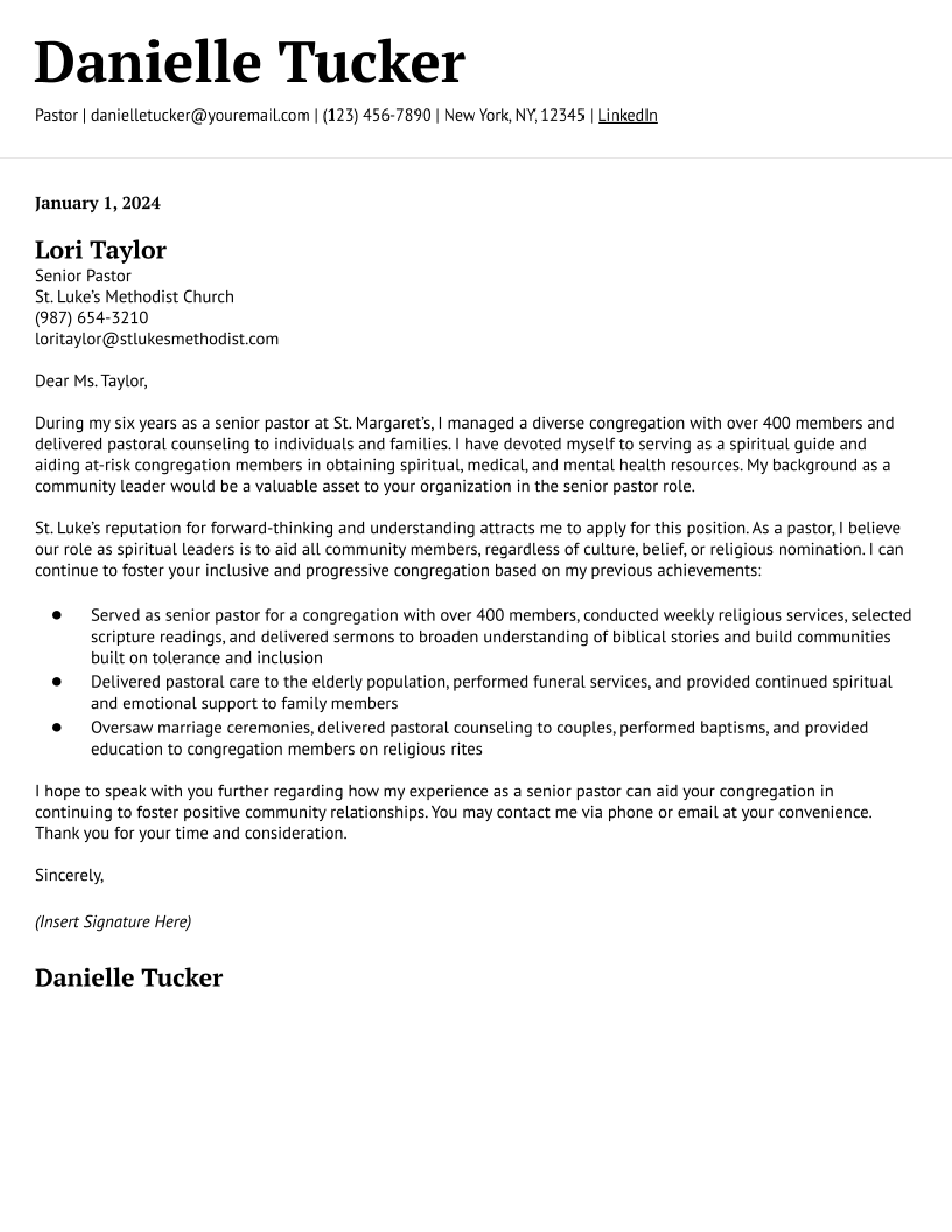 Pastor Cover Letter Examples and Templates for 2024 - ResumeBuilder.com