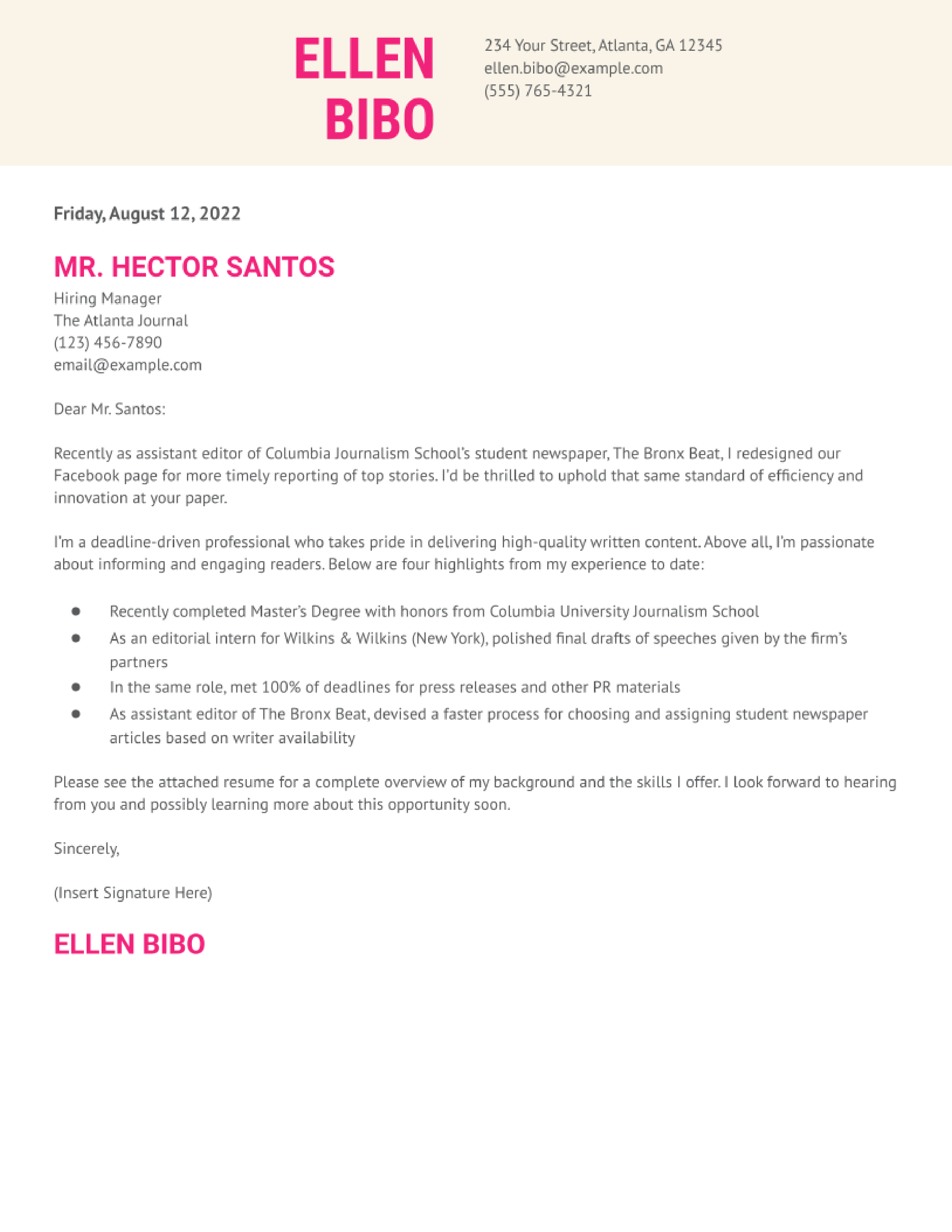 High School Student Cover Letter