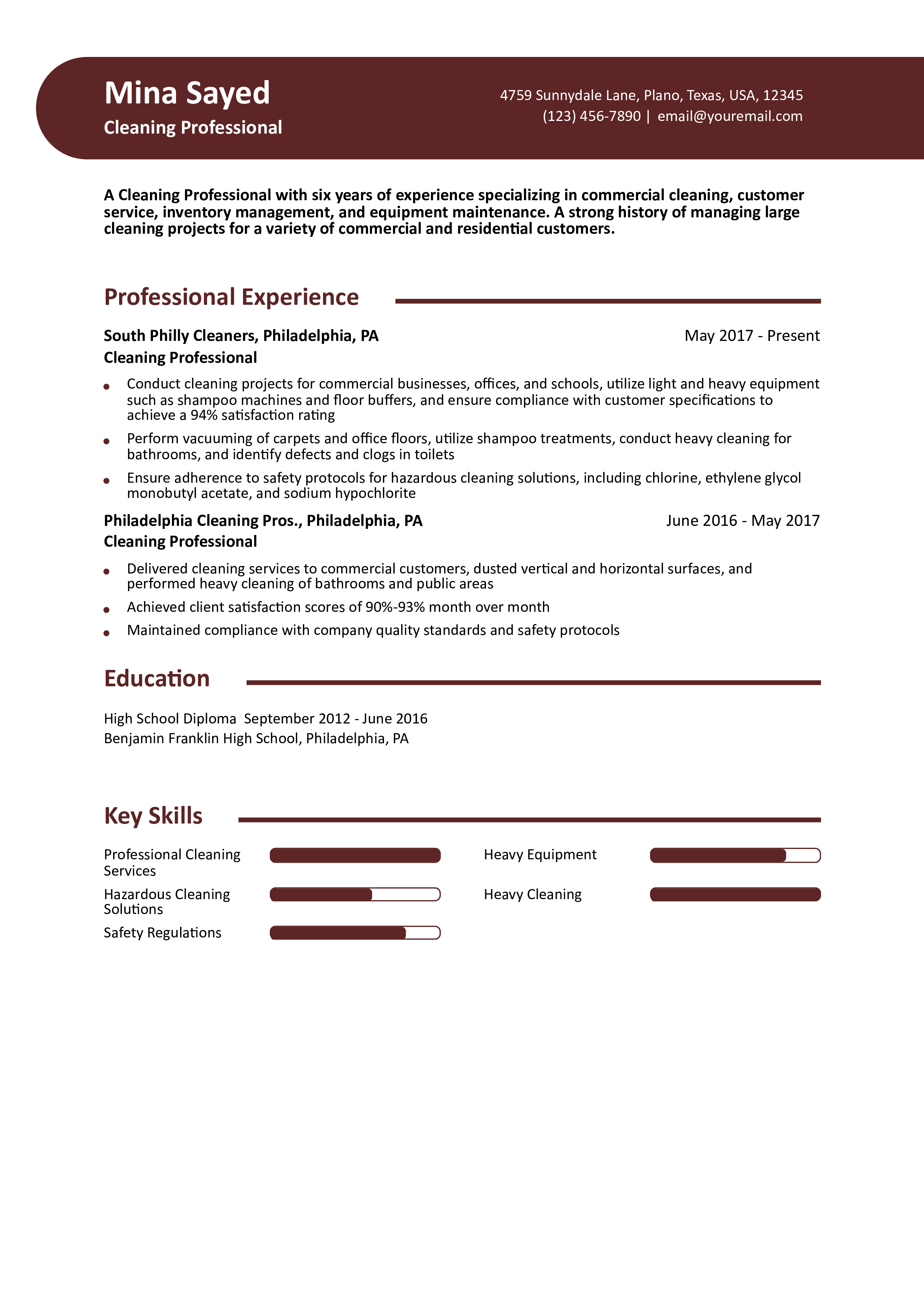 Cleaning Professional Resume Examples and Templates for 2024 ...