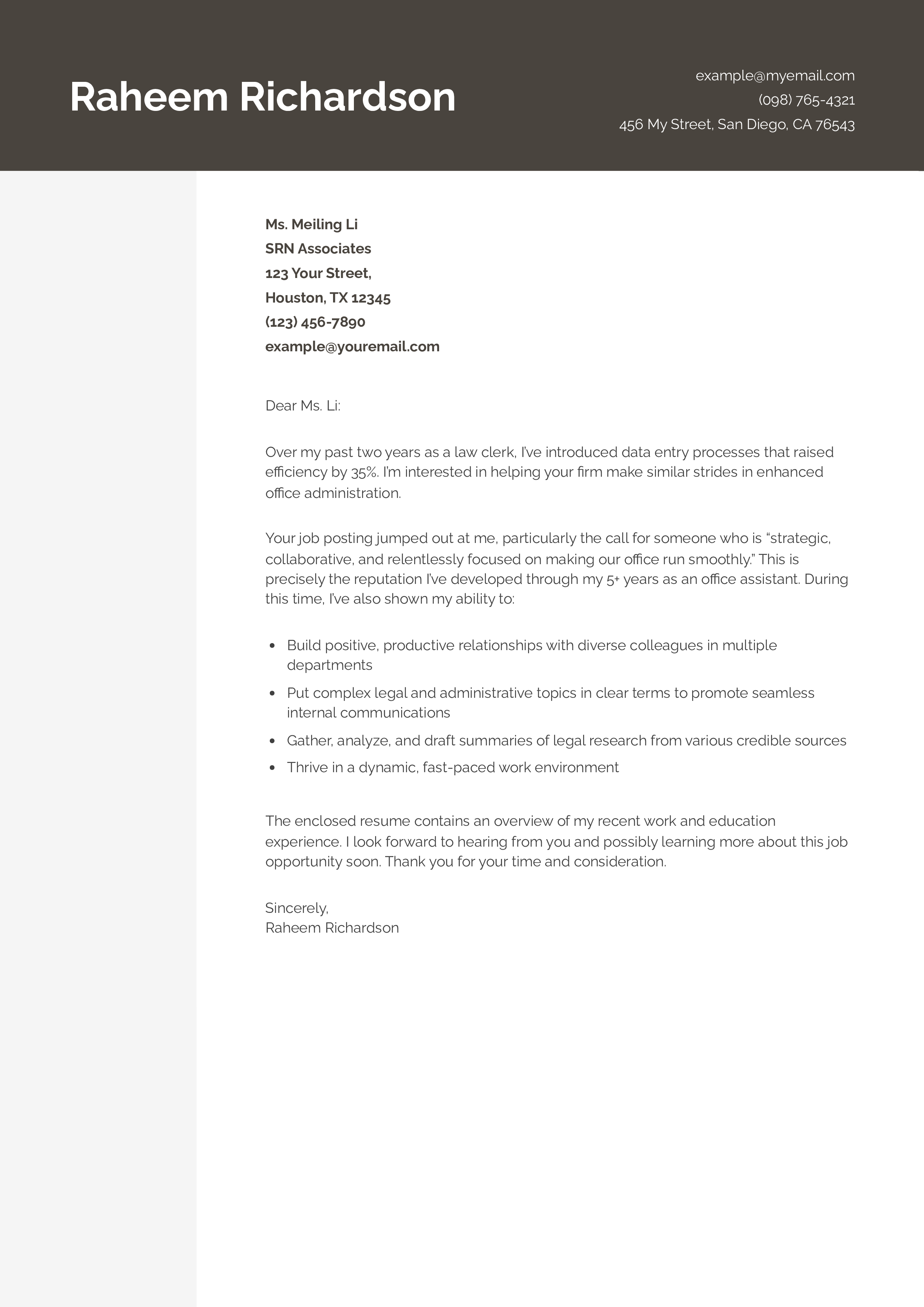 Clerical Cover Letter Examples and Templates for 2024 - ResumeBuilder.com