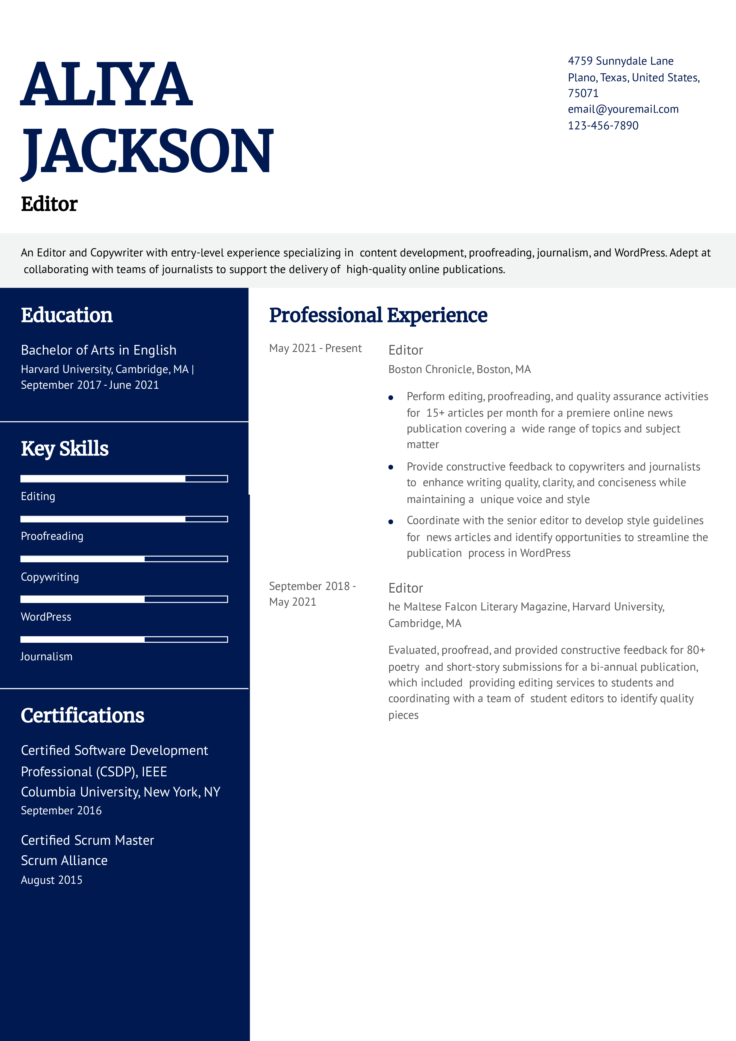 Editor Resume Examples and Templates for 2024 - ResumeBuilder.com