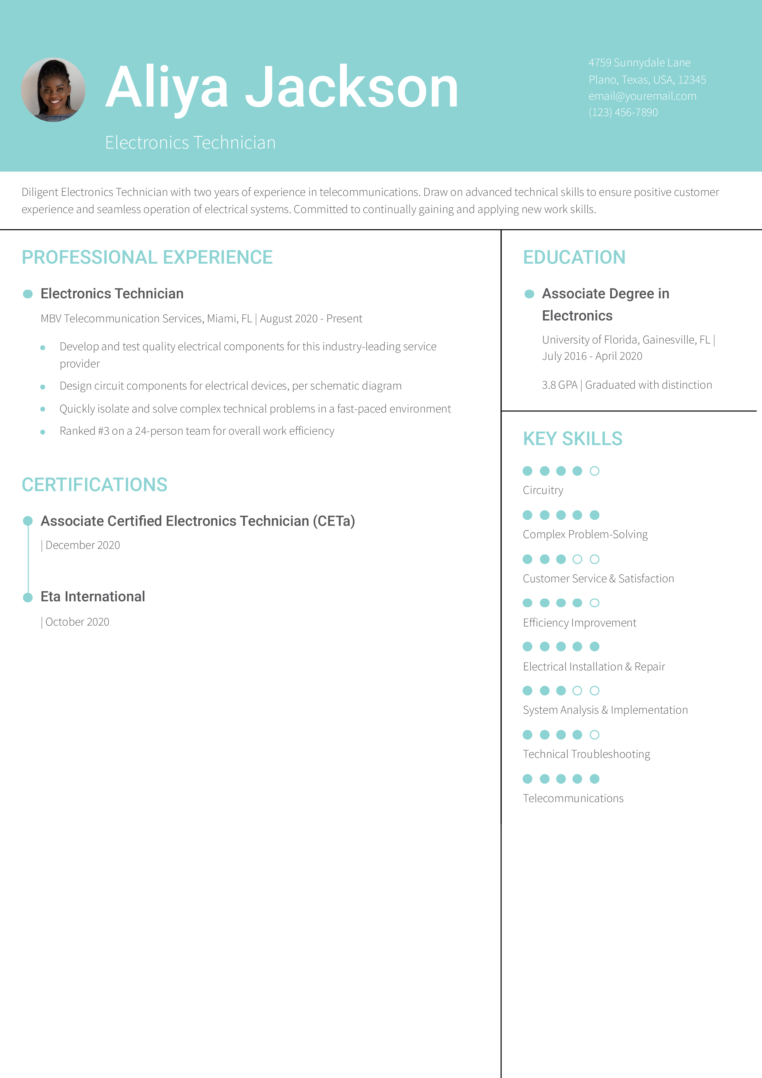 Electronics Technician Resume Examples and Templates for 2024 ...
