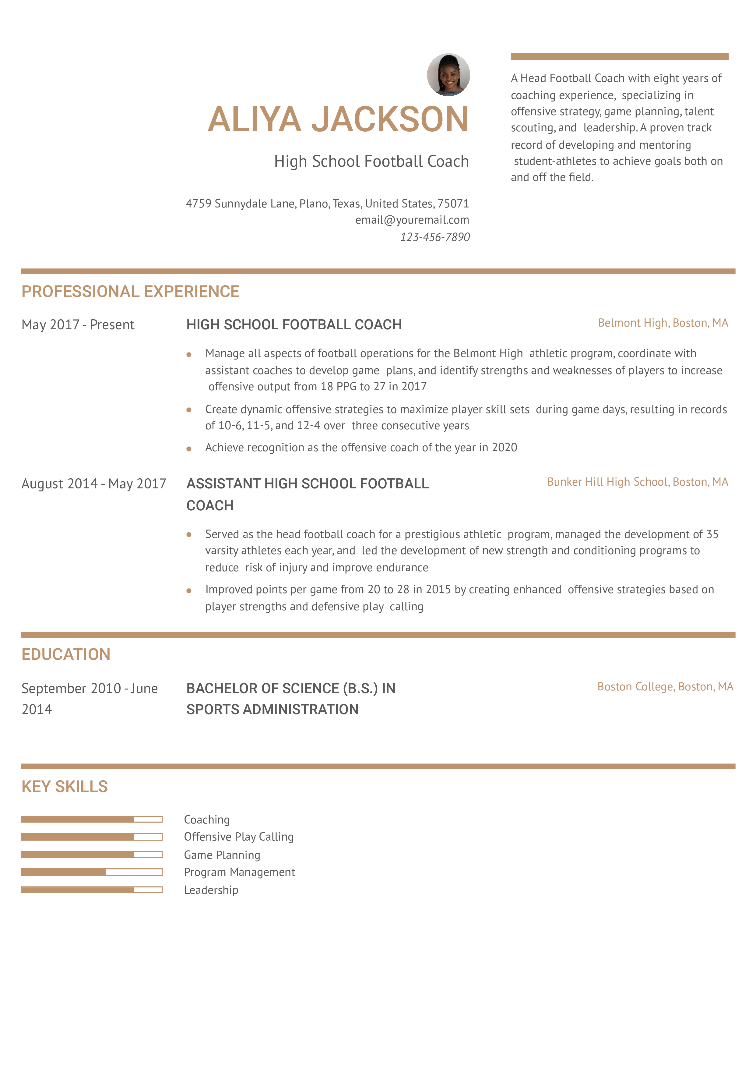 High School Football Coach Resume Examples and Templates for 2024 ...
