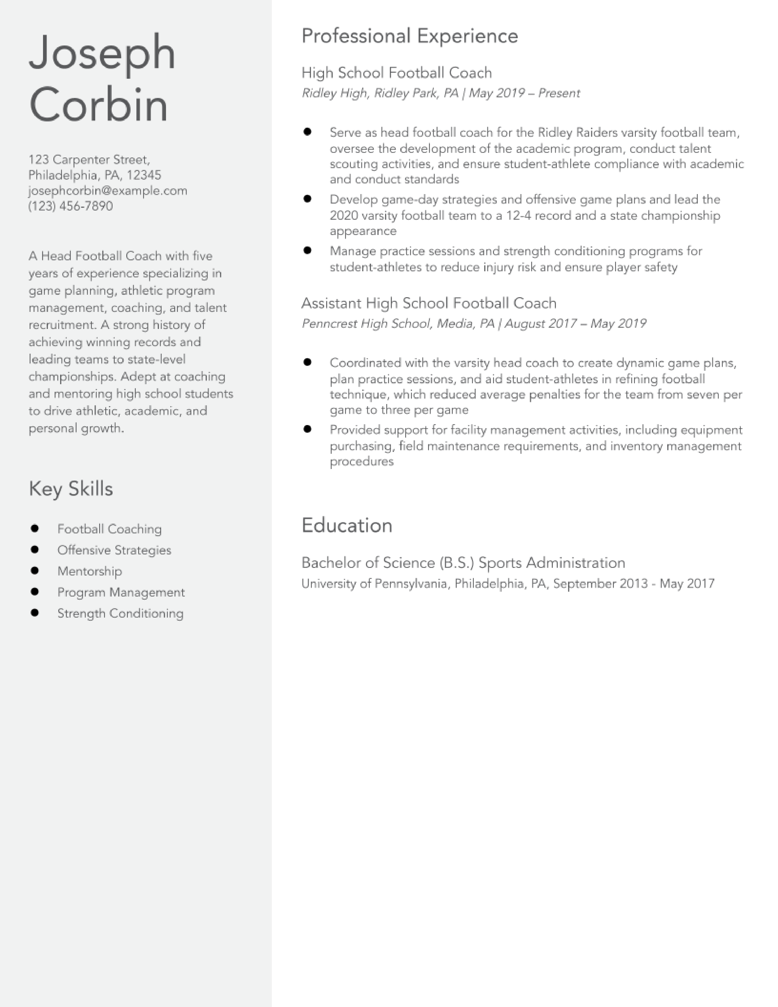 High School Football Coach Resume Examples And Templates For 2024 