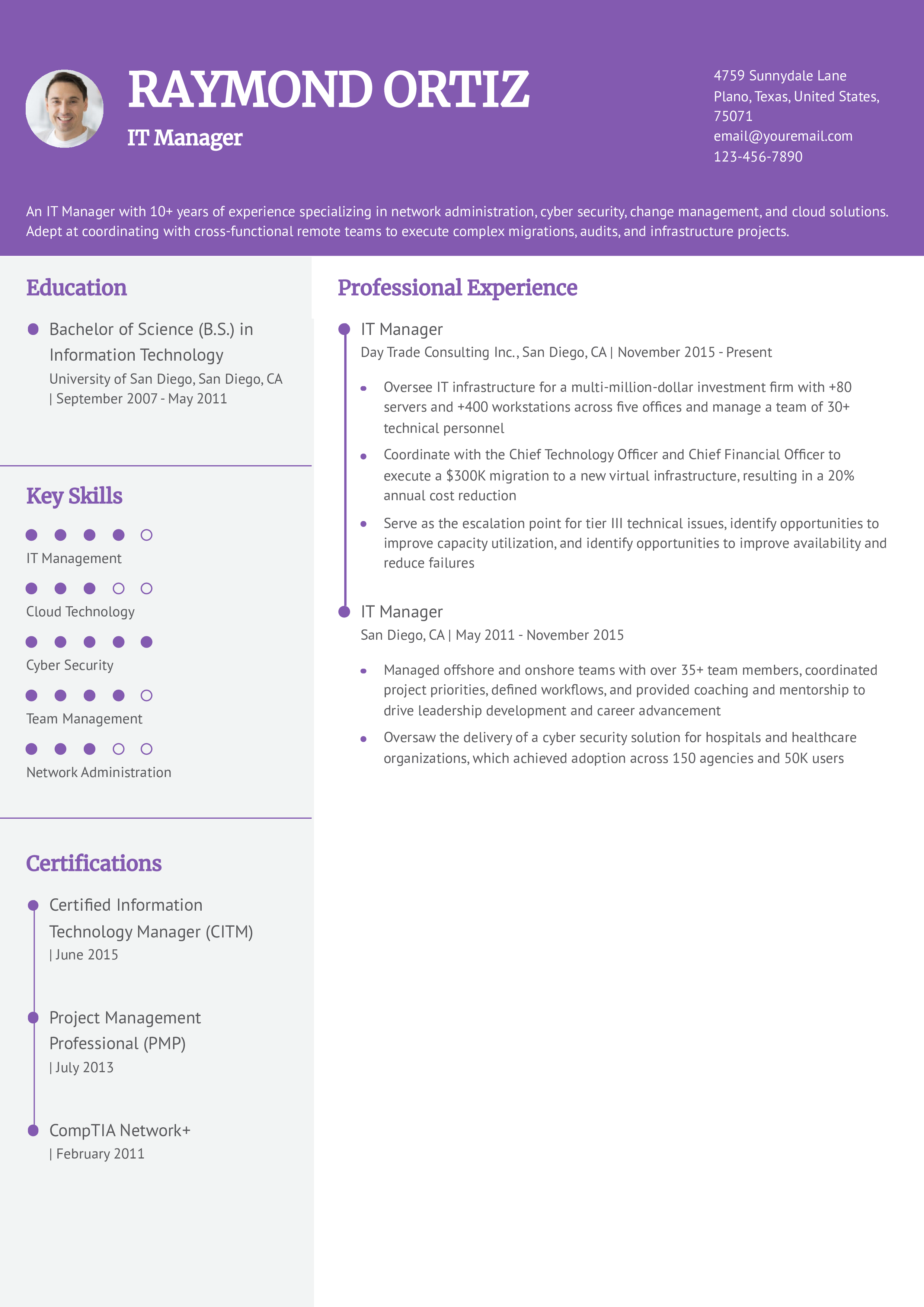 IT Manager Resume Examples and Templates for 2024 - ResumeBuilder.com