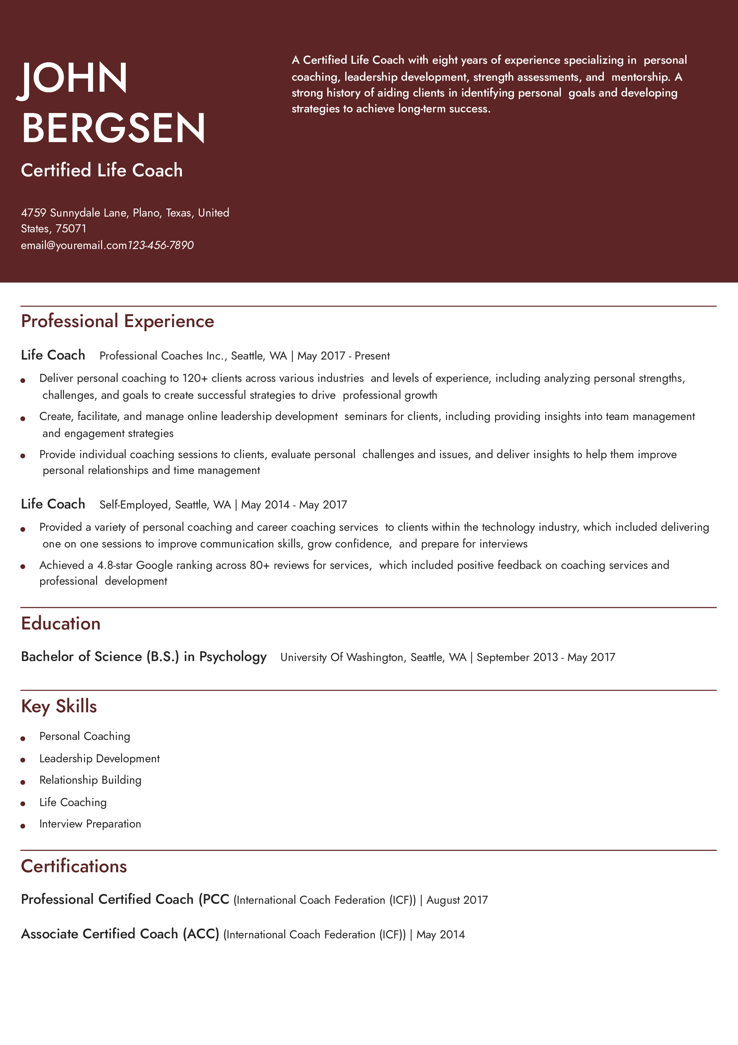 Life Coach Resume Examples and Templates for 2024 - ResumeBuilder.com