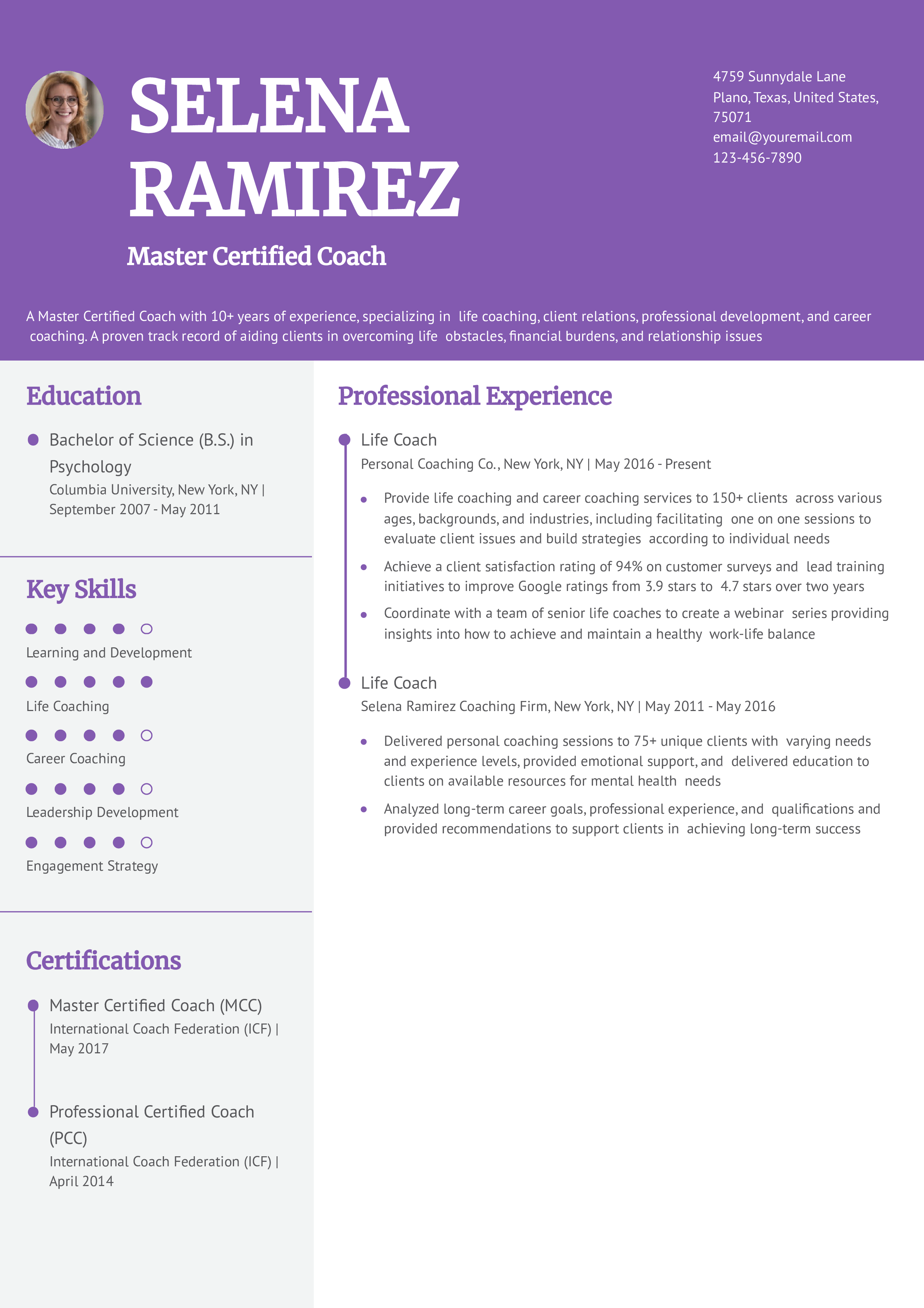Life Coach Resume Examples and Templates for 2024 - ResumeBuilder.com