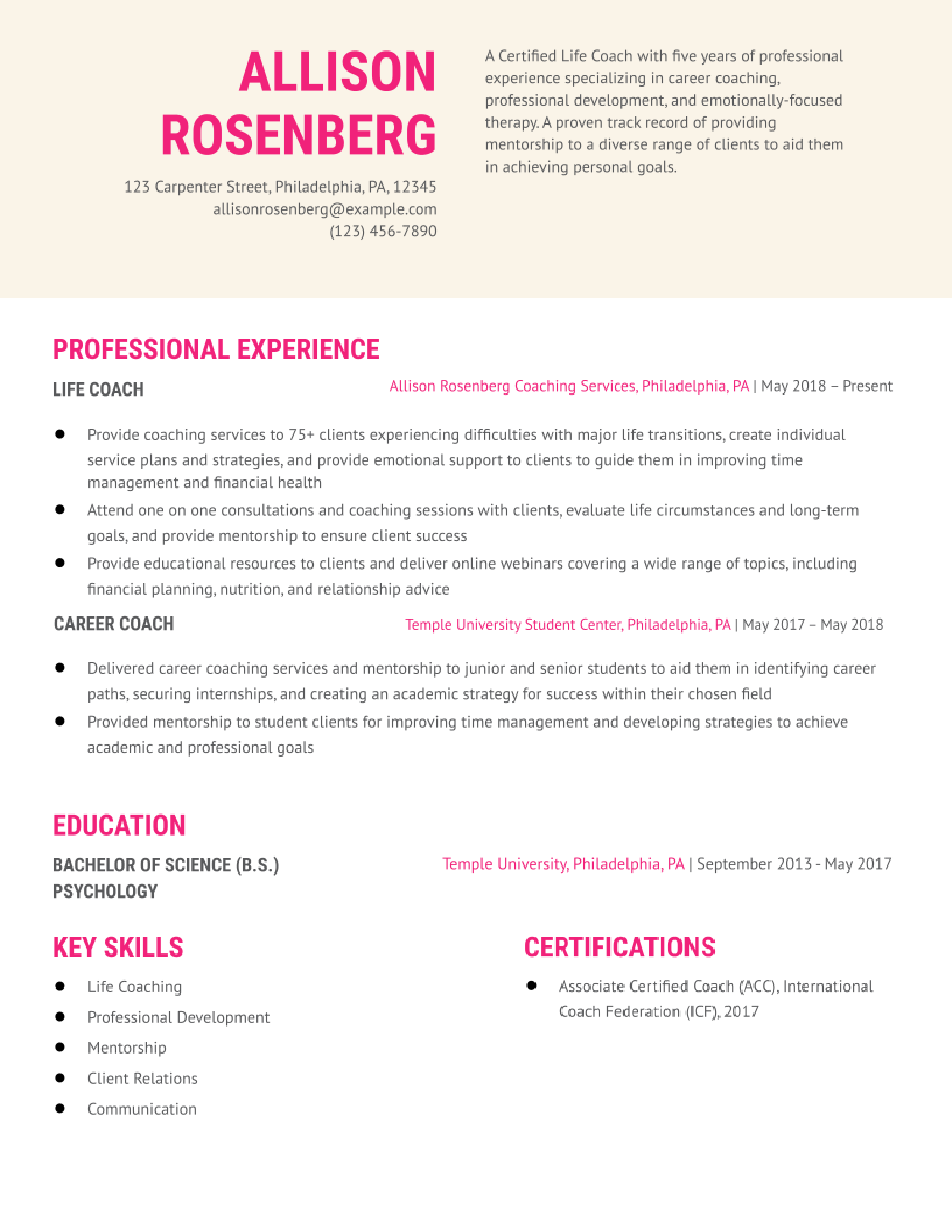 Life Coach Resume Examples and Templates for 2024 - ResumeBuilder.com