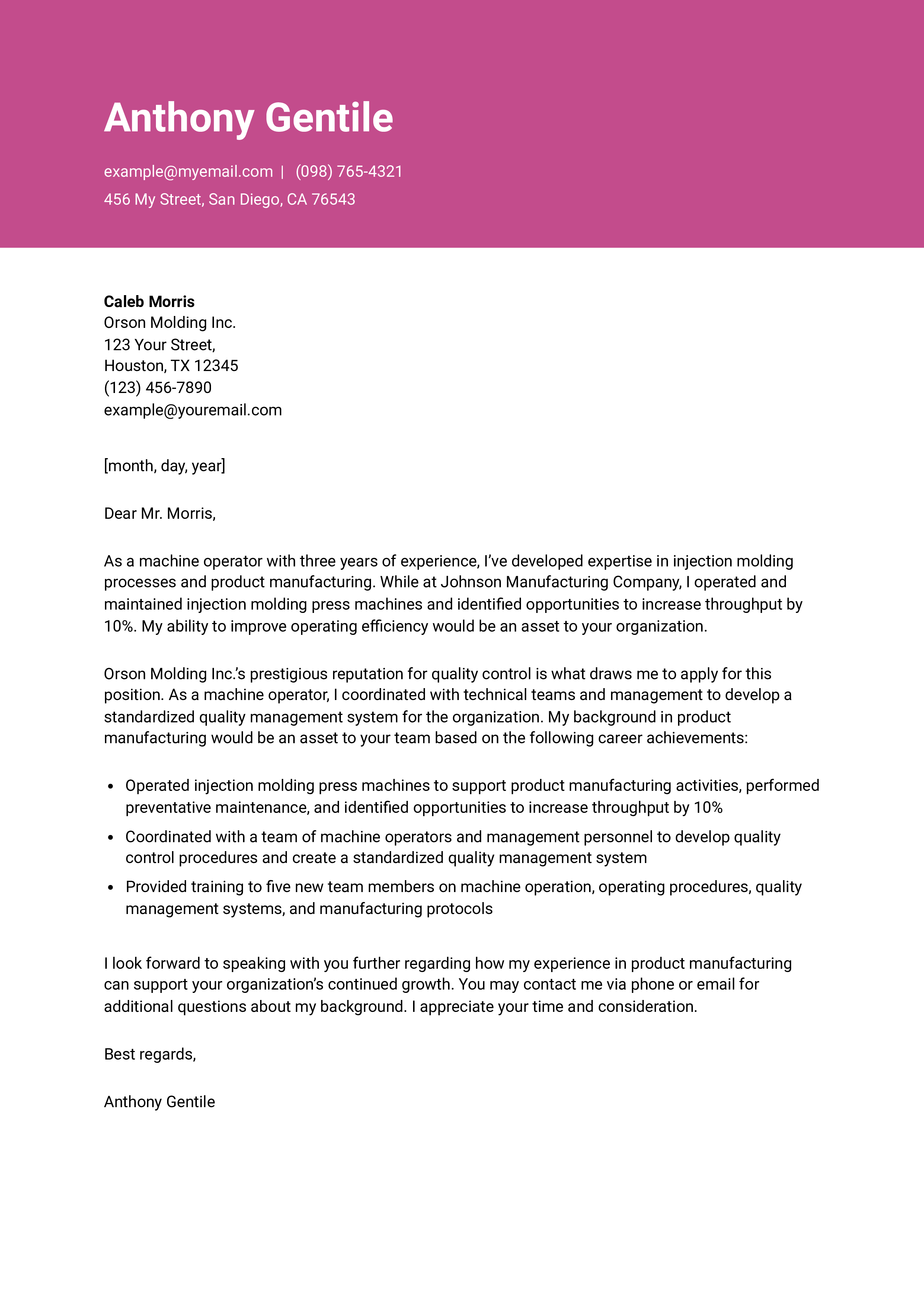 Machine Operator Cover Letter Examples and Templates for 2024 ...