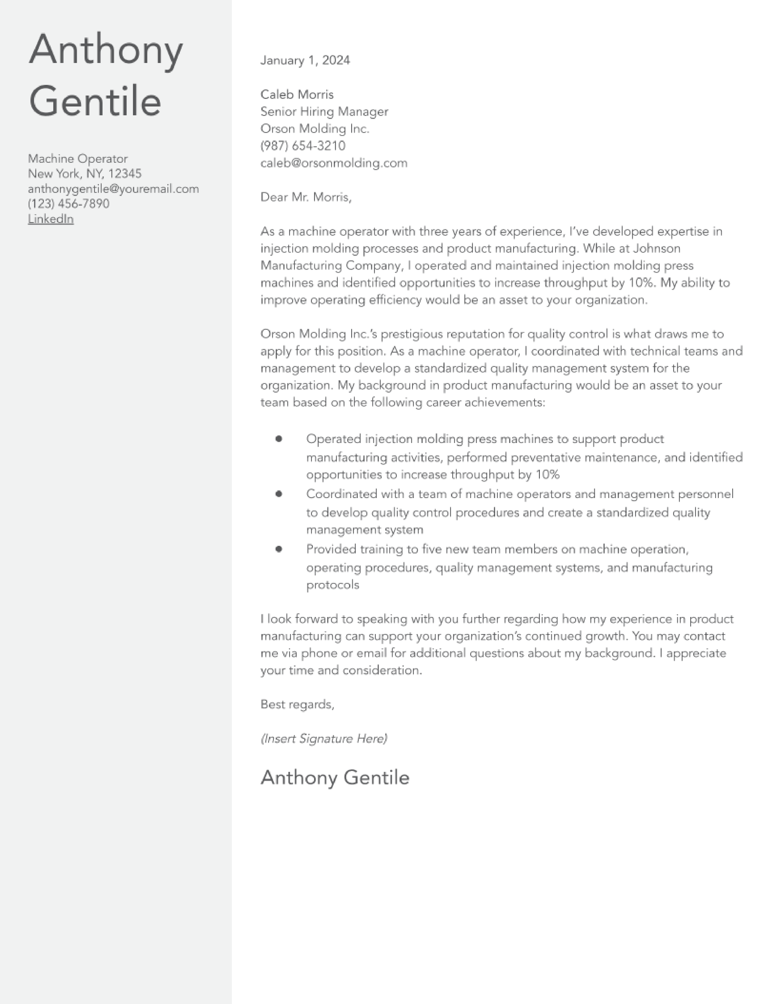 Machine Operator Cover Letter Examples and Templates for 2024 ...
