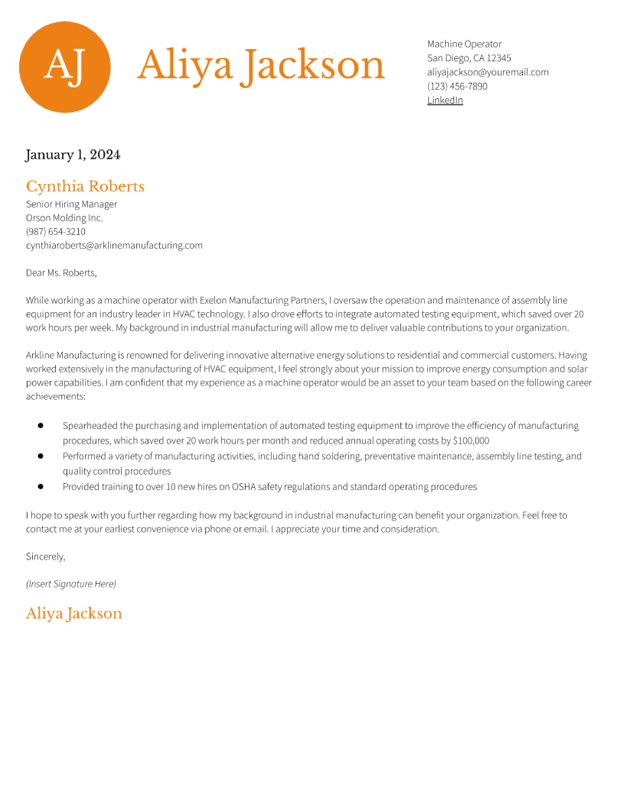 Machine Operator Cover Letter Examples and Templates for 2024 ...