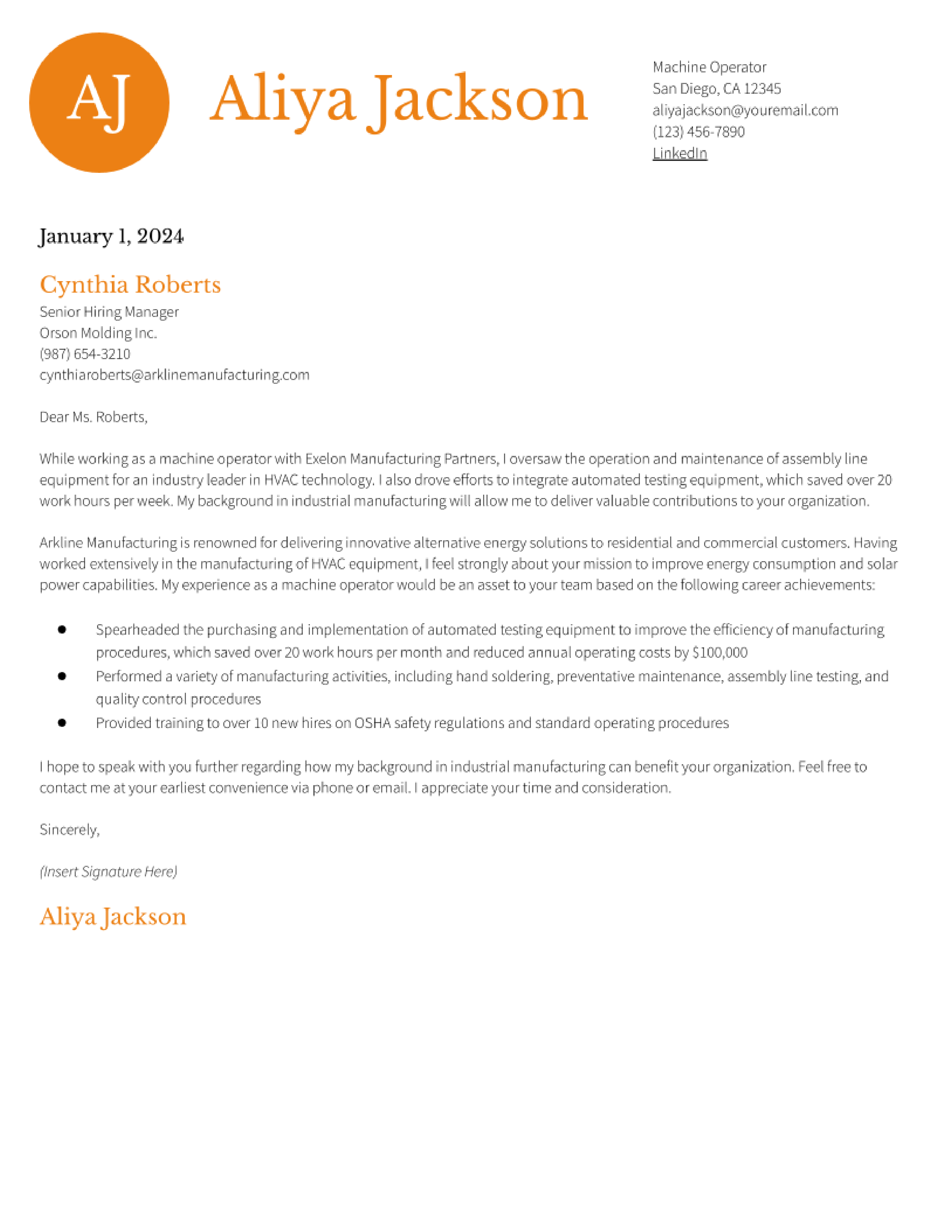 Machine Operator Cover Letter Examples and Templates for 2024 ...