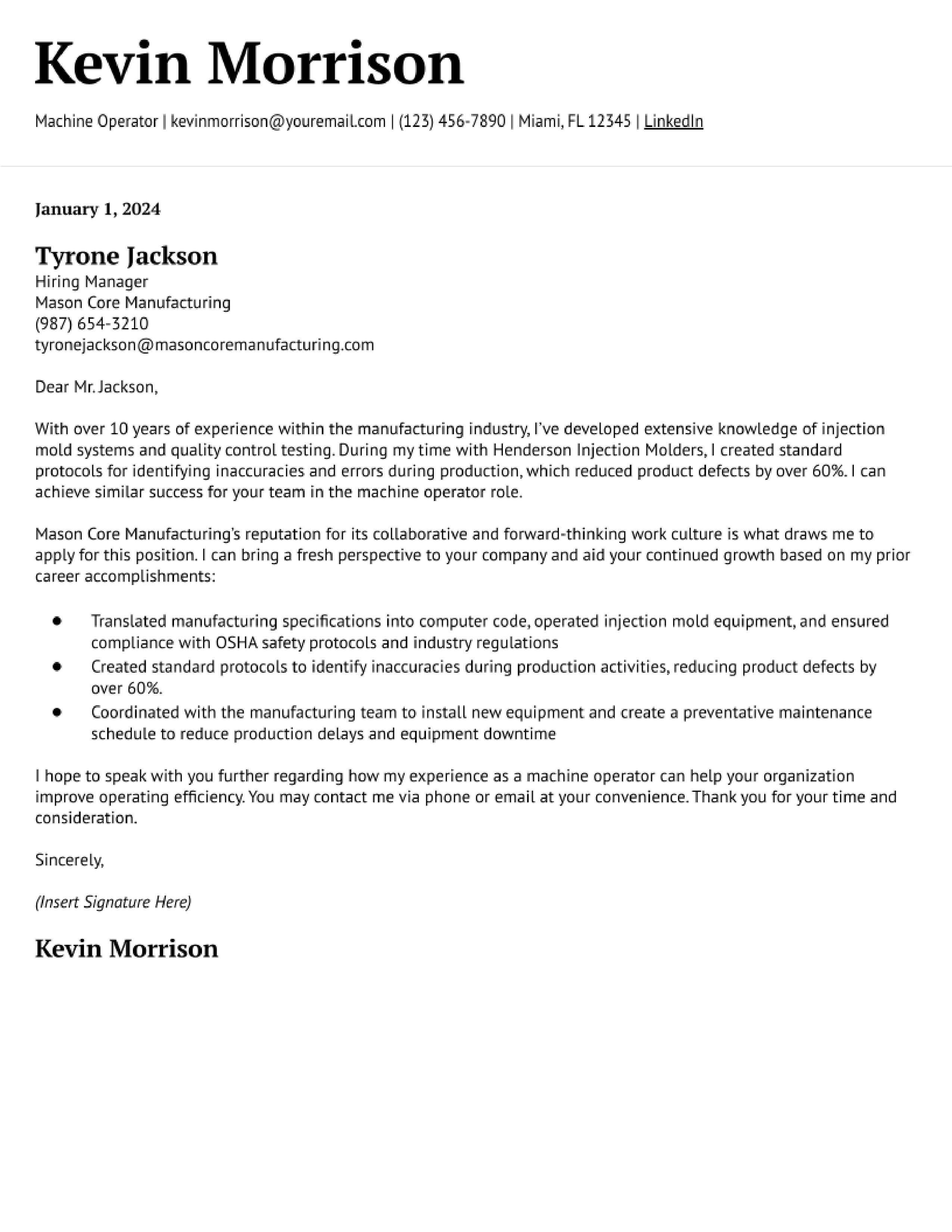 Machine Operator Cover Letter Examples and Templates for 2024 ...