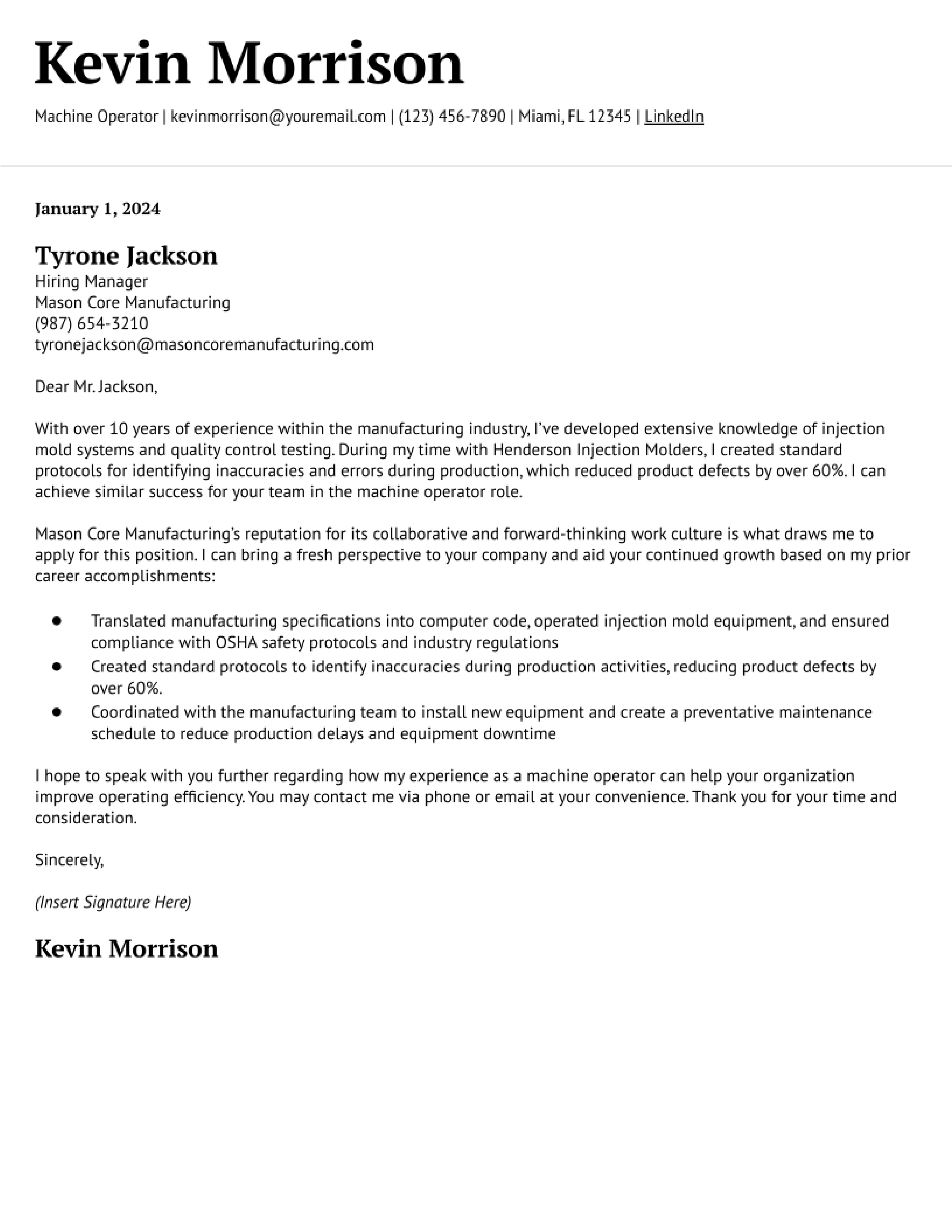Machine Operator Cover Letter Examples and Templates for 2024 ...