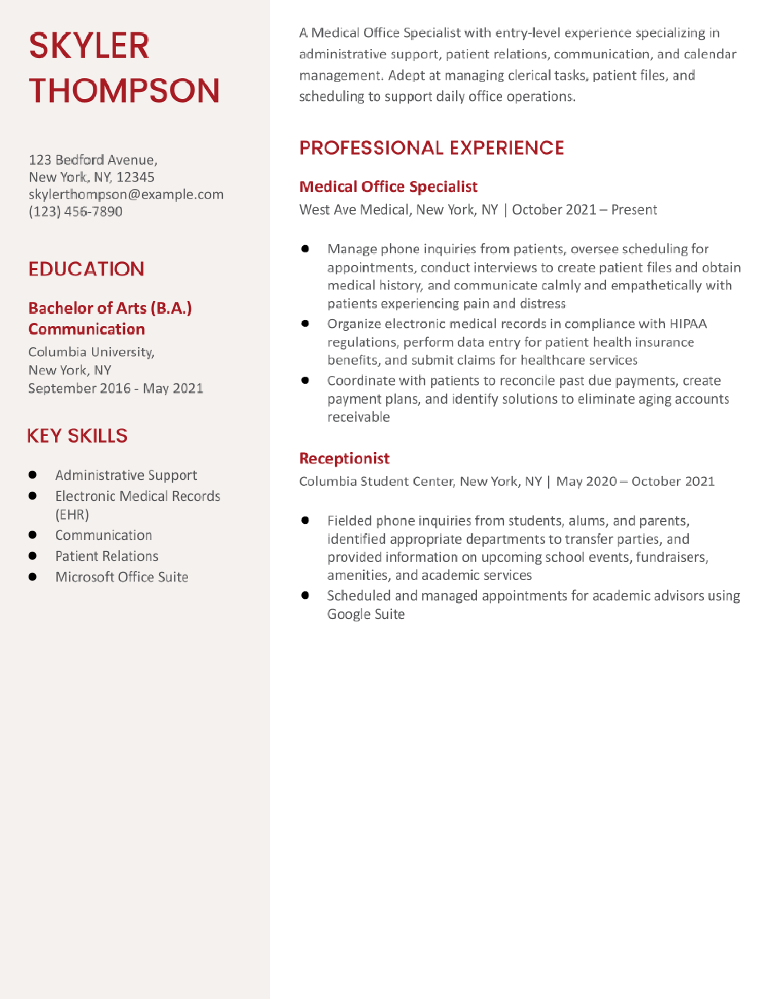 Medical Office Specialist Resume Examples and Templates for 2024 ...
