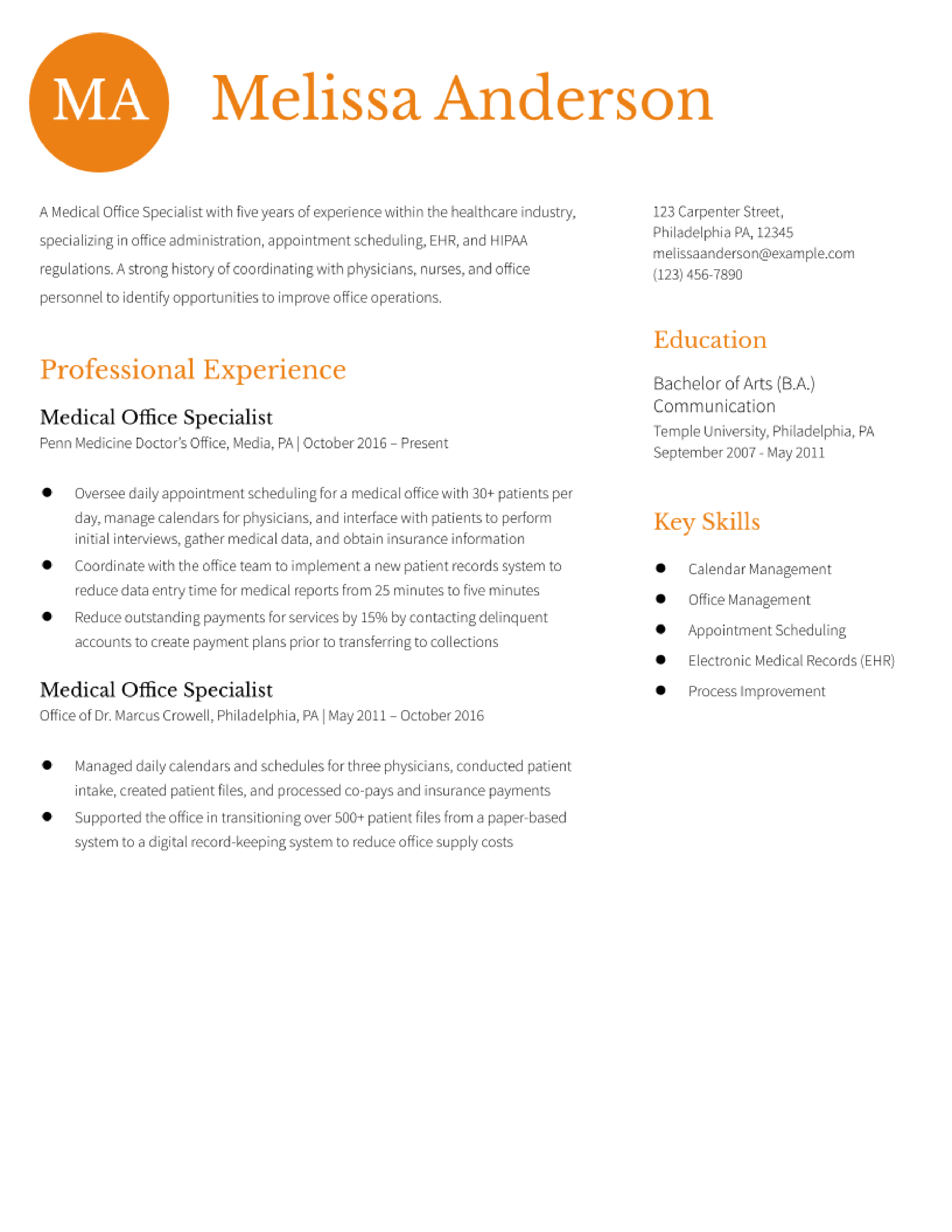 Medical Office Specialist Resume Examples and Templates for 2024 ...