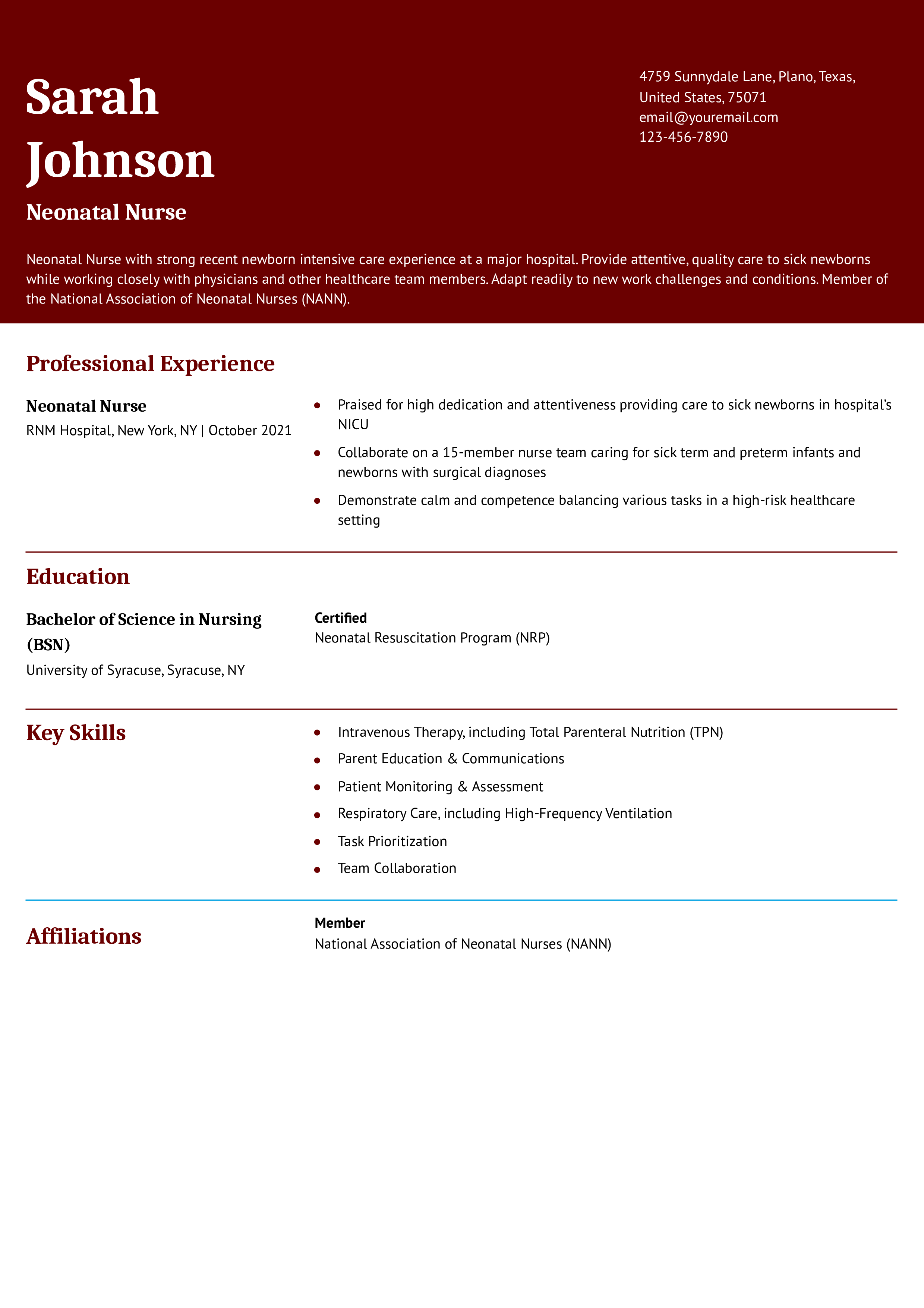 Neonatal Nurse Resume Examples and Templates for 2024 - ResumeBuilder.com