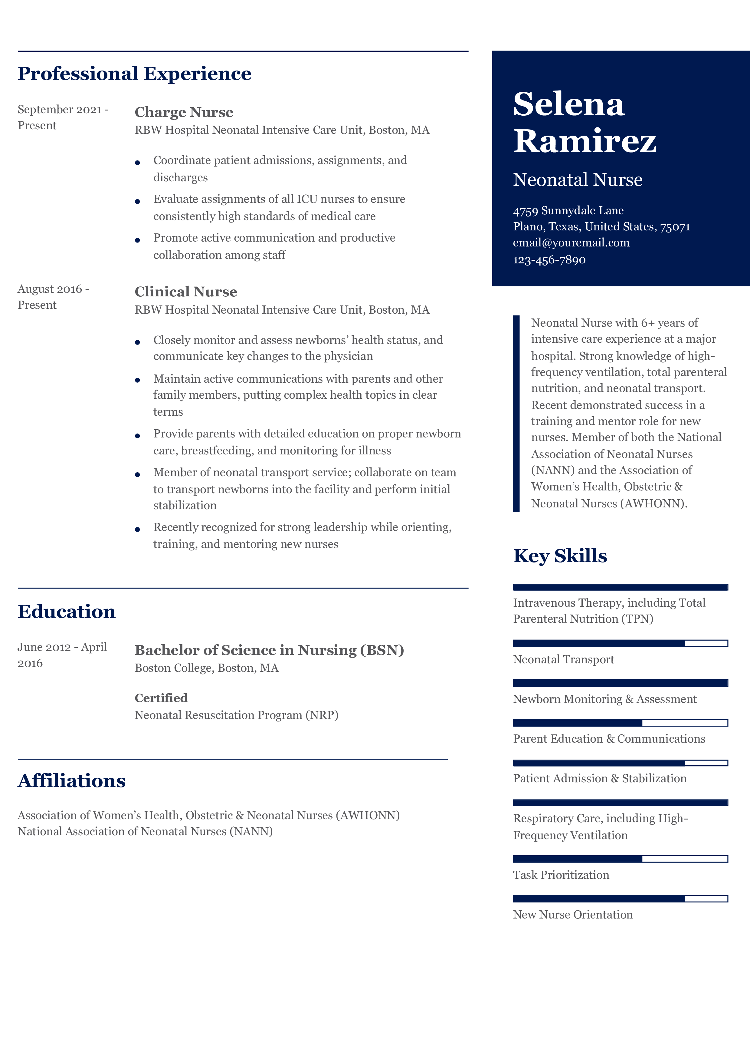Neonatal Nurse Resume Examples and Templates for 2024 - ResumeBuilder.com