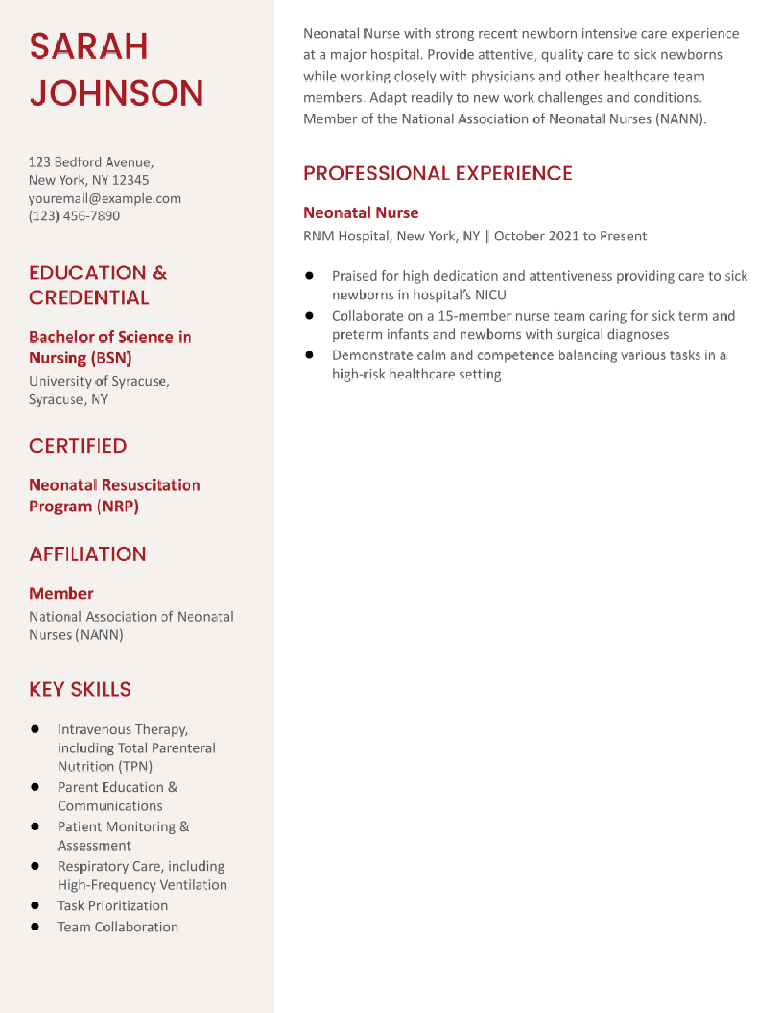 Neonatal Nurse Resume Examples and Templates for 2024 - ResumeBuilder.com