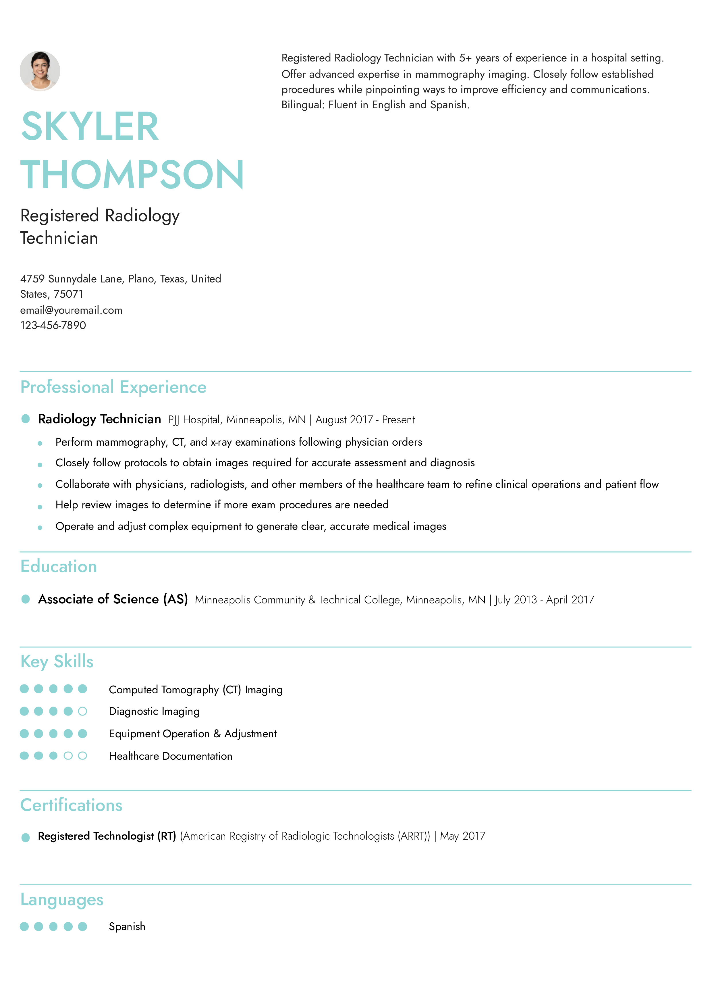Radiology Technician Resume Examples and Templates for 2024 ...