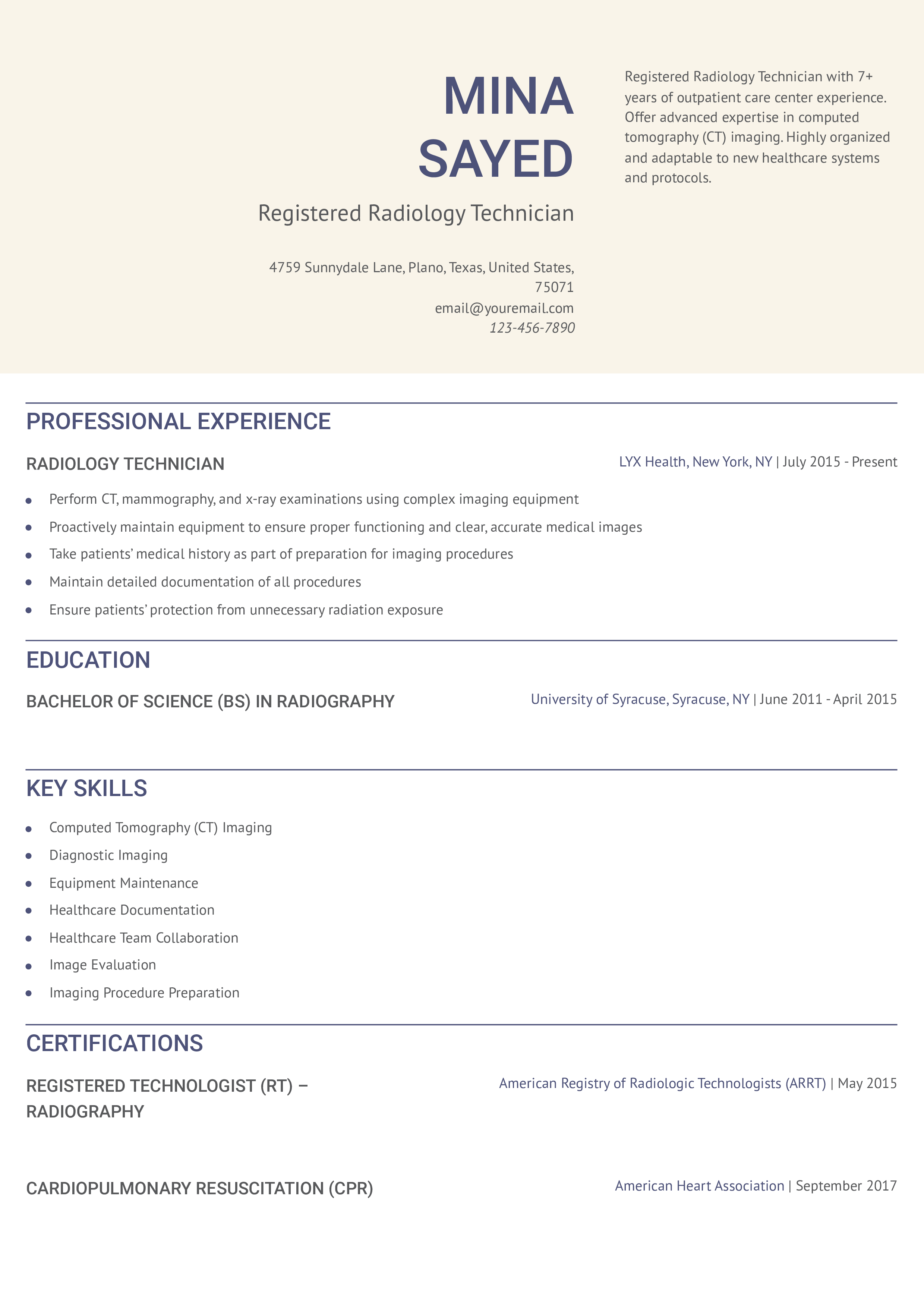 Radiology Technician Resume Examples and Templates for 2024 ...