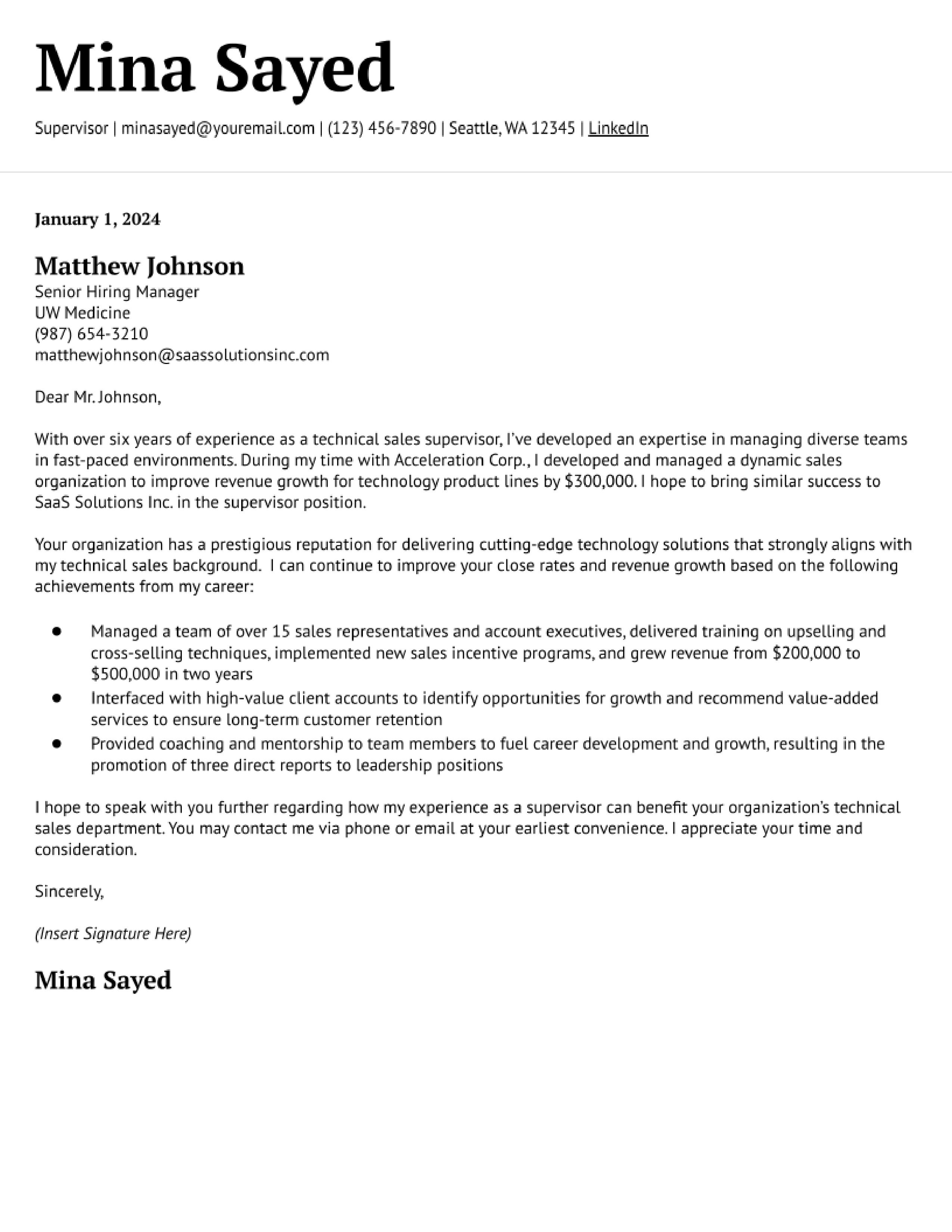 Supervisor Cover Letter Examples and Templates for 2024 - ResumeBuilder.com