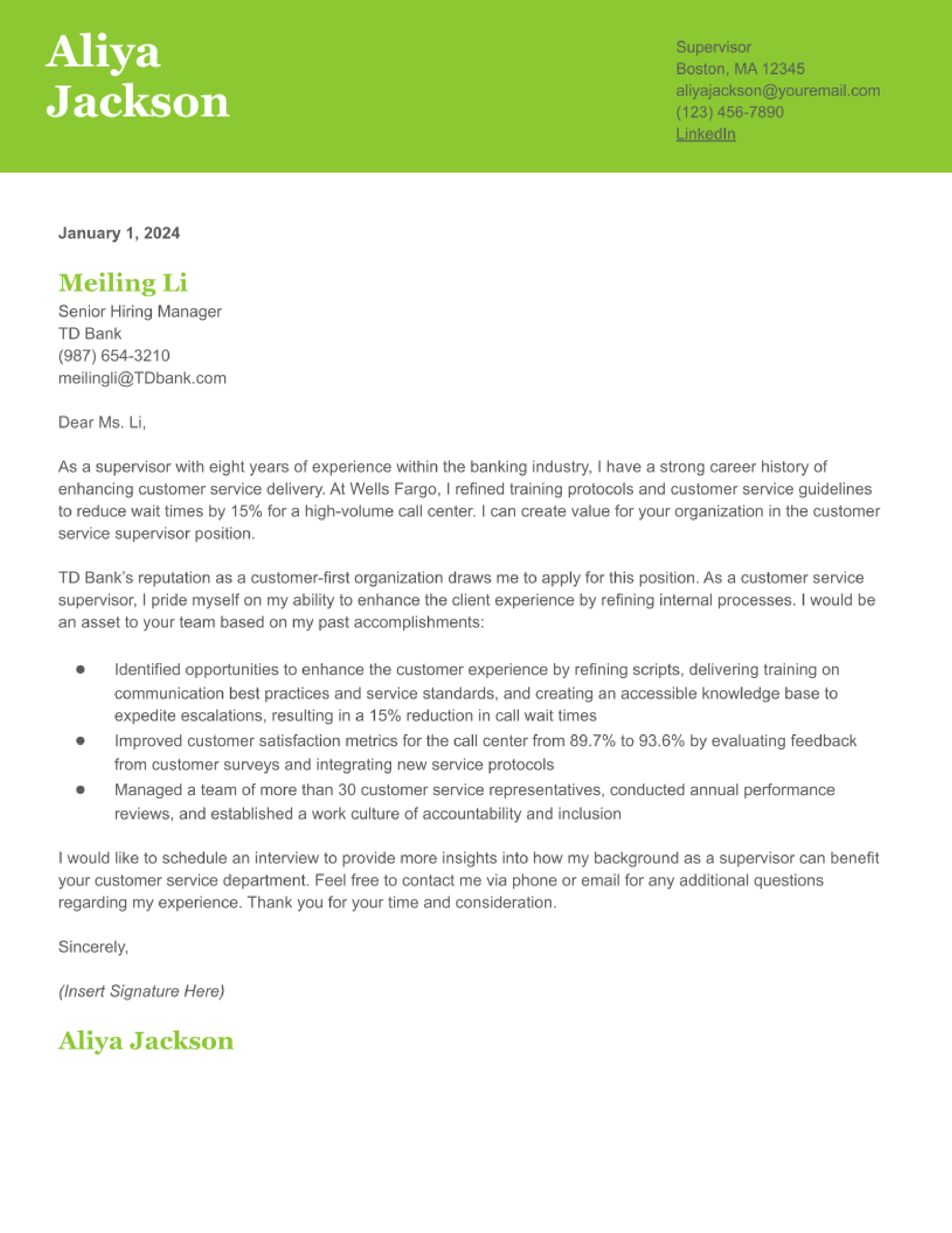 Supervisor Cover Letter Examples and Templates for 2024 - ResumeBuilder.com