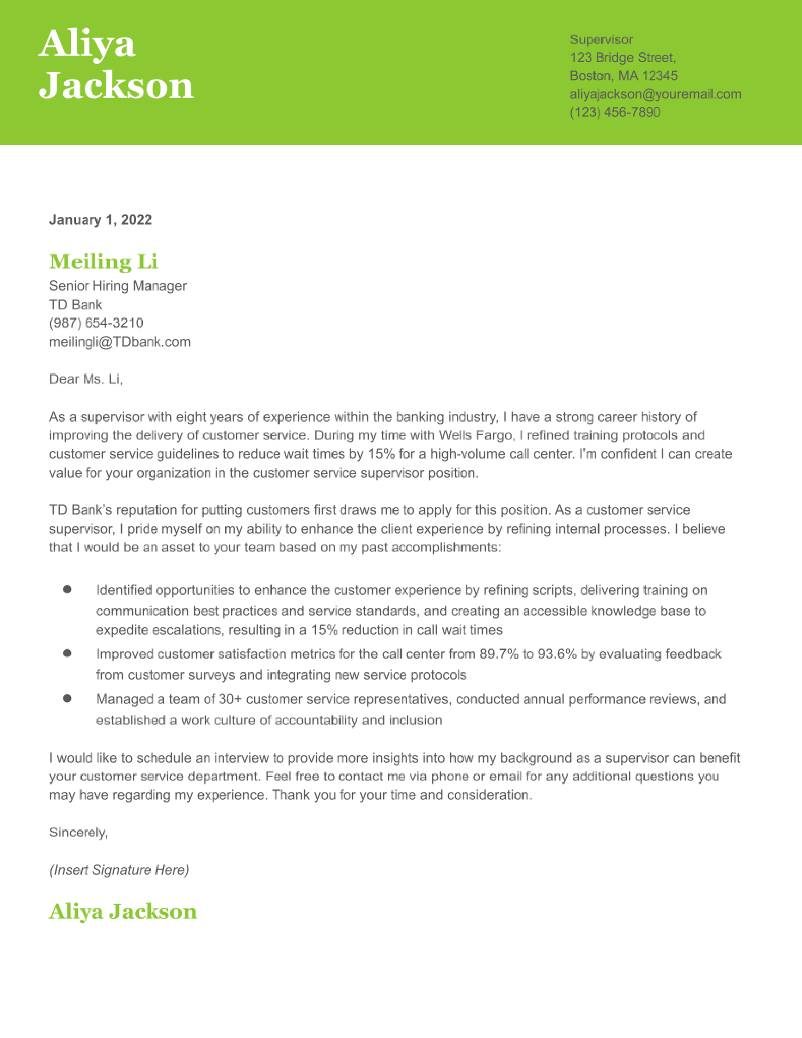 Supervisor Cover Letter Examples and Templates for 2024 - ResumeBuilder.com