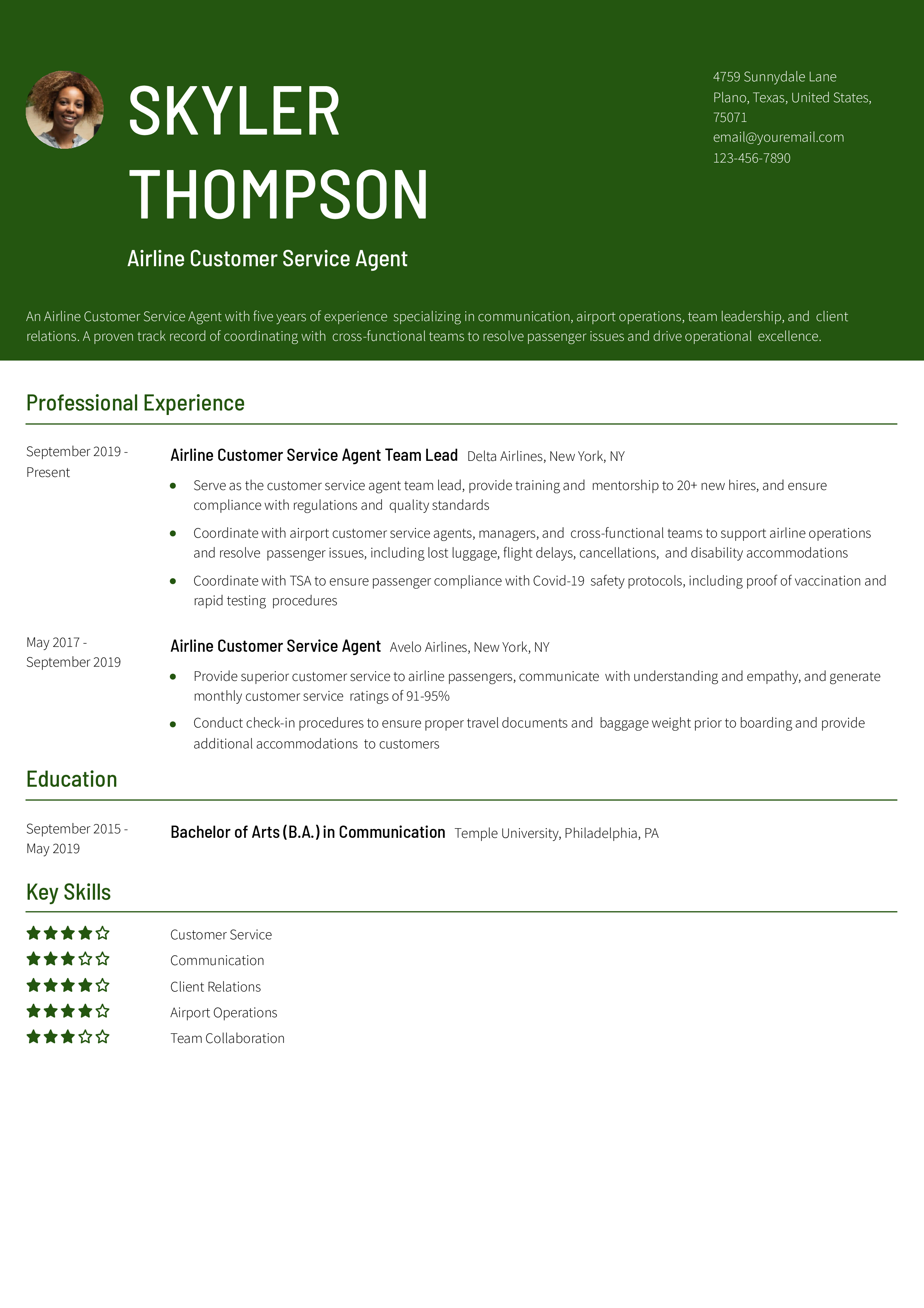 Airline Customer Service Agent Resume Examples and Templates for 2024 ...