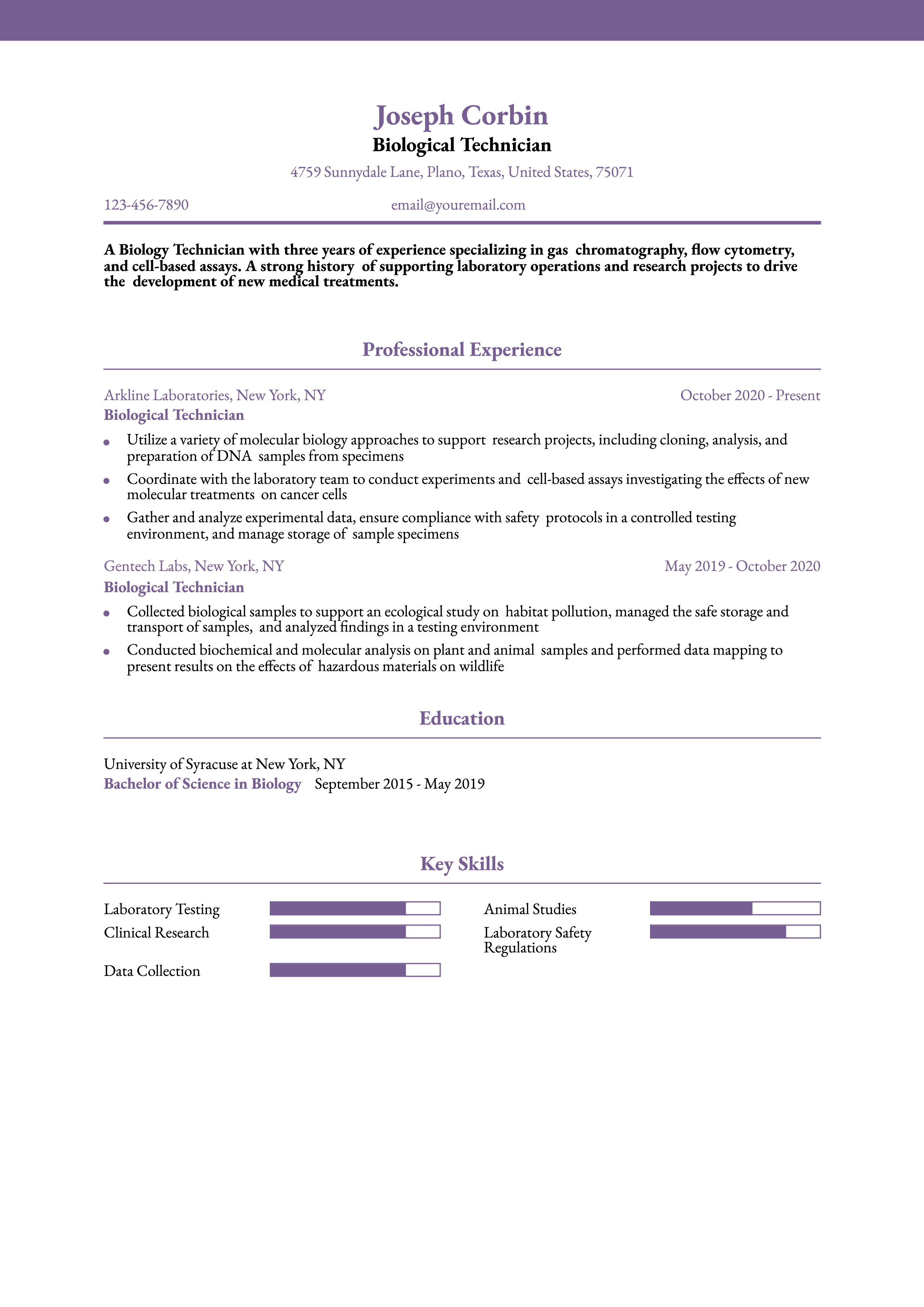 Biological Technician Resume Examples and Templates for 2024 ...